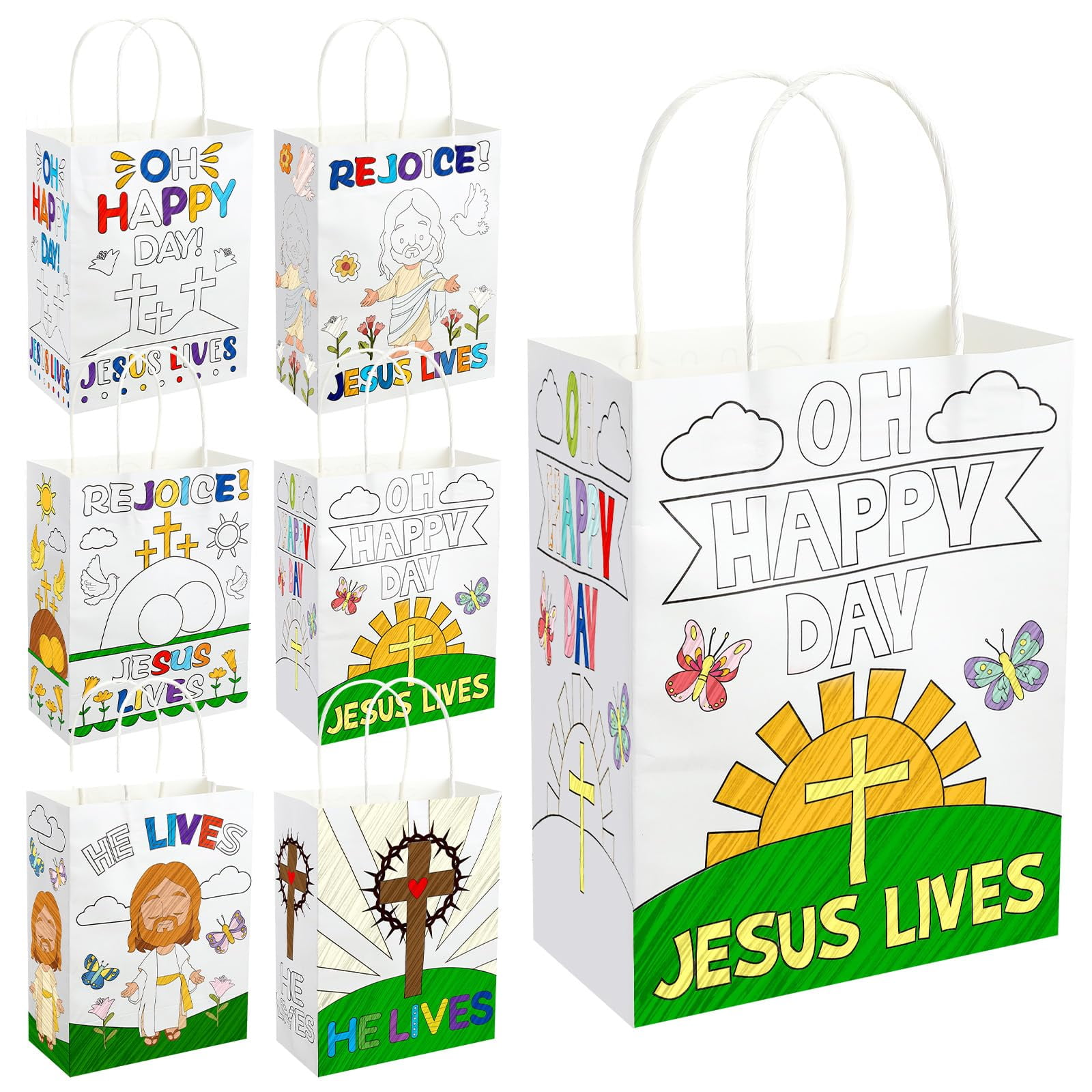 Motiskyy 24 Pcs Easter MSF2 He Lives Coloring Paper Bags Color Your Own Religious Jesus Lives ...