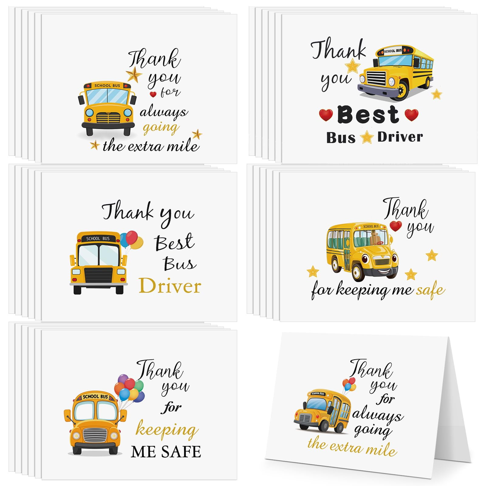 Motiskyy 36 Pack School Bus Driver Thank You Cards Back to School Bus ...