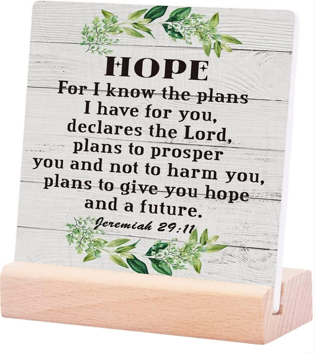 Motivational Bible Verse Desk Plaque Sign, Hope for I Know The Plans ...