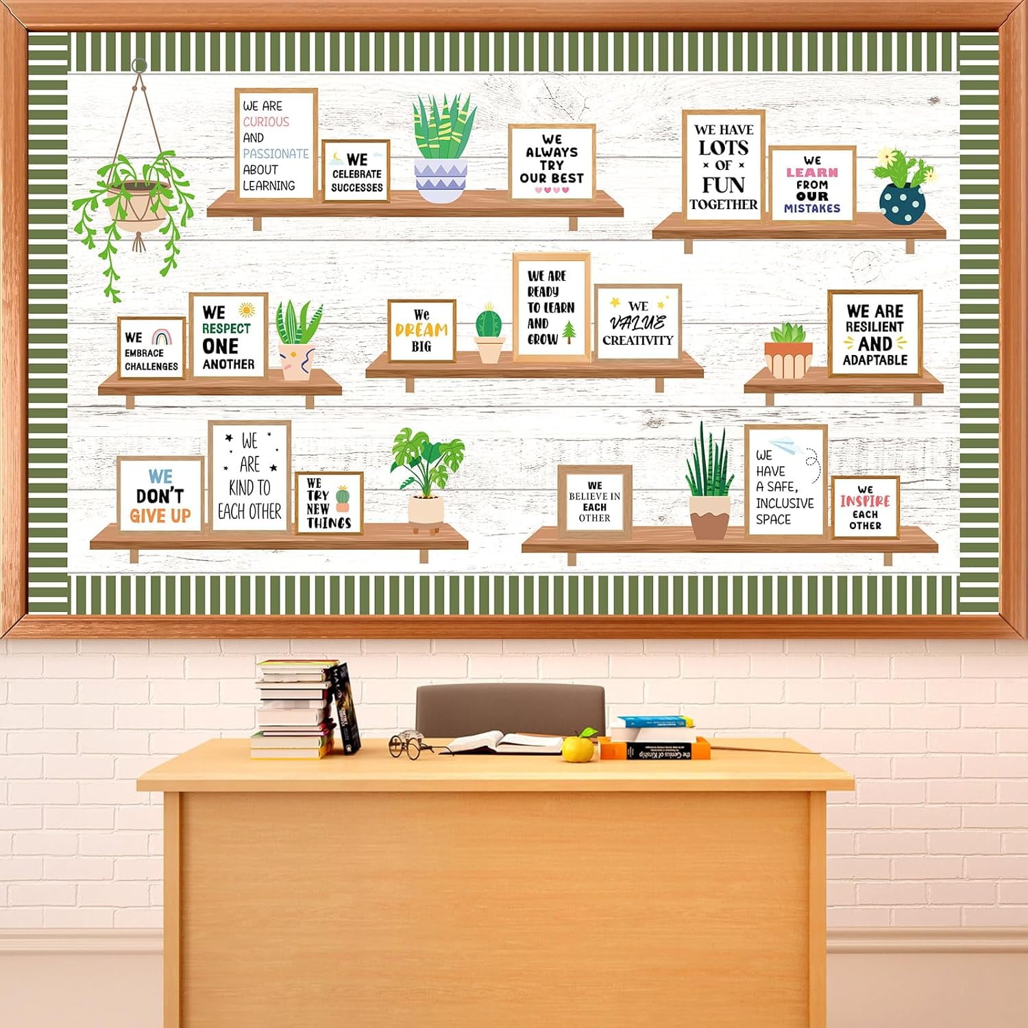 Motivational Bookshelf Bulletin Board Set Greenery Back to School ...