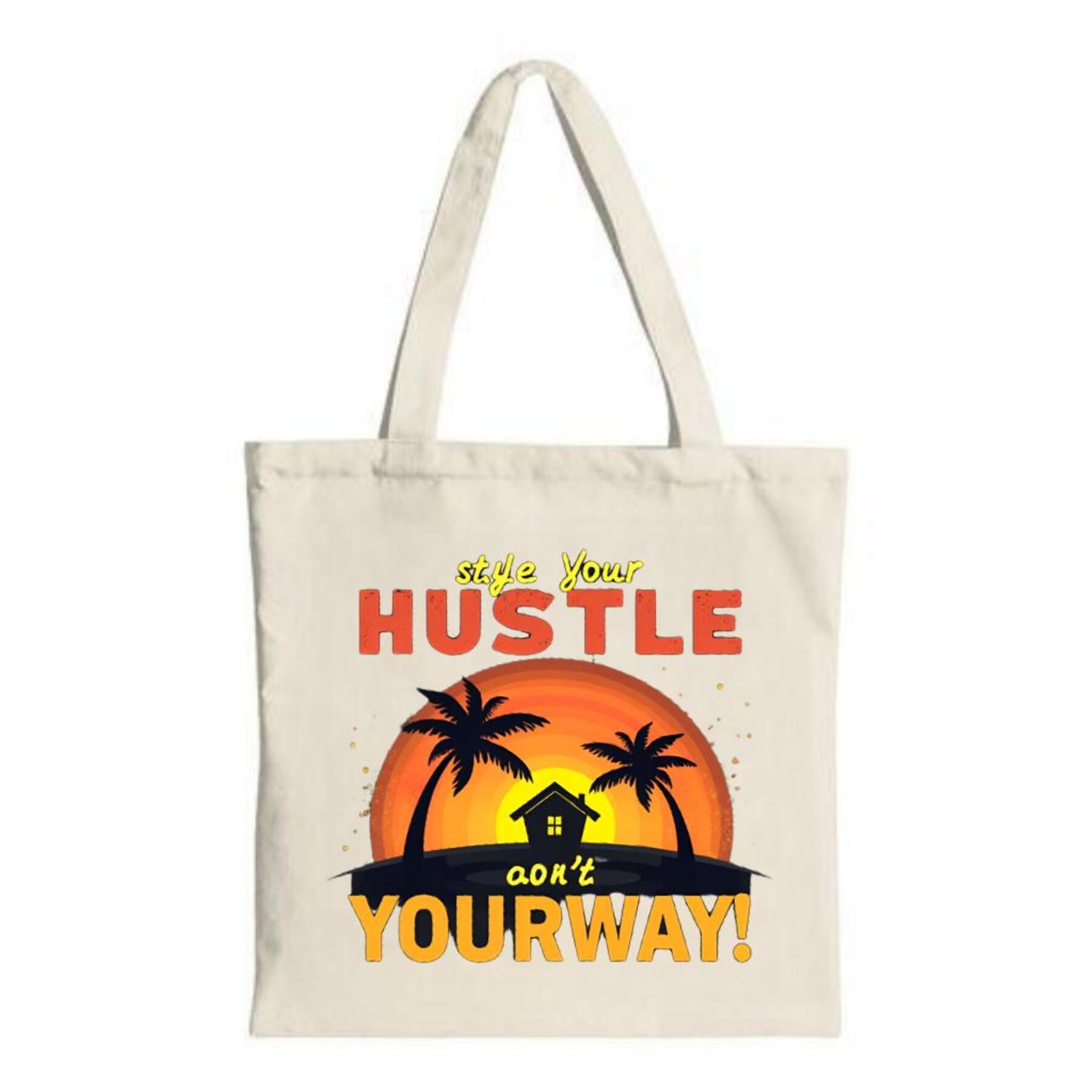 Motivational Canvas Tote Bag - House with Palm Trees & Sunset ' Style ...