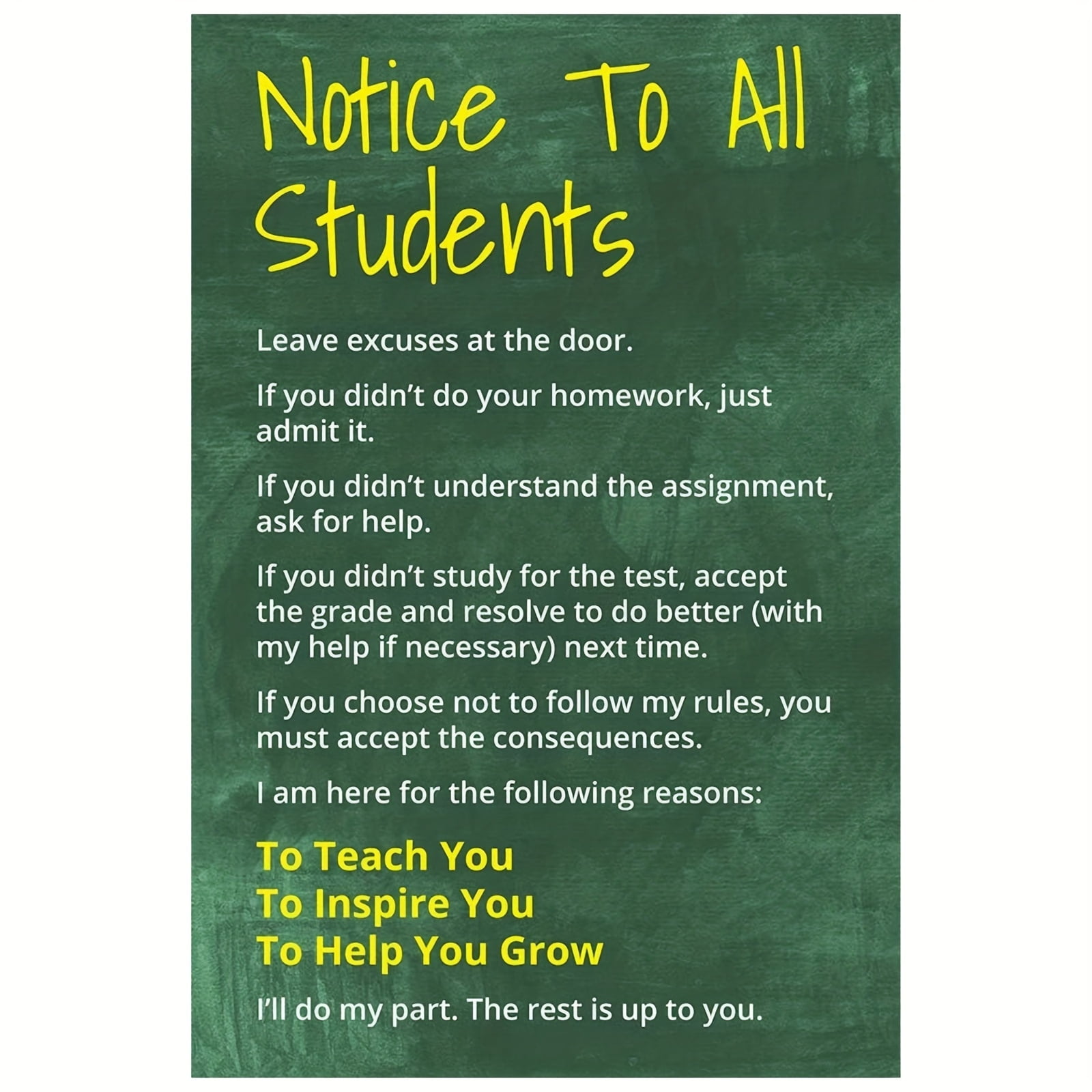 Motivational Classroom Poster, "Notice to All Students" Educational ...