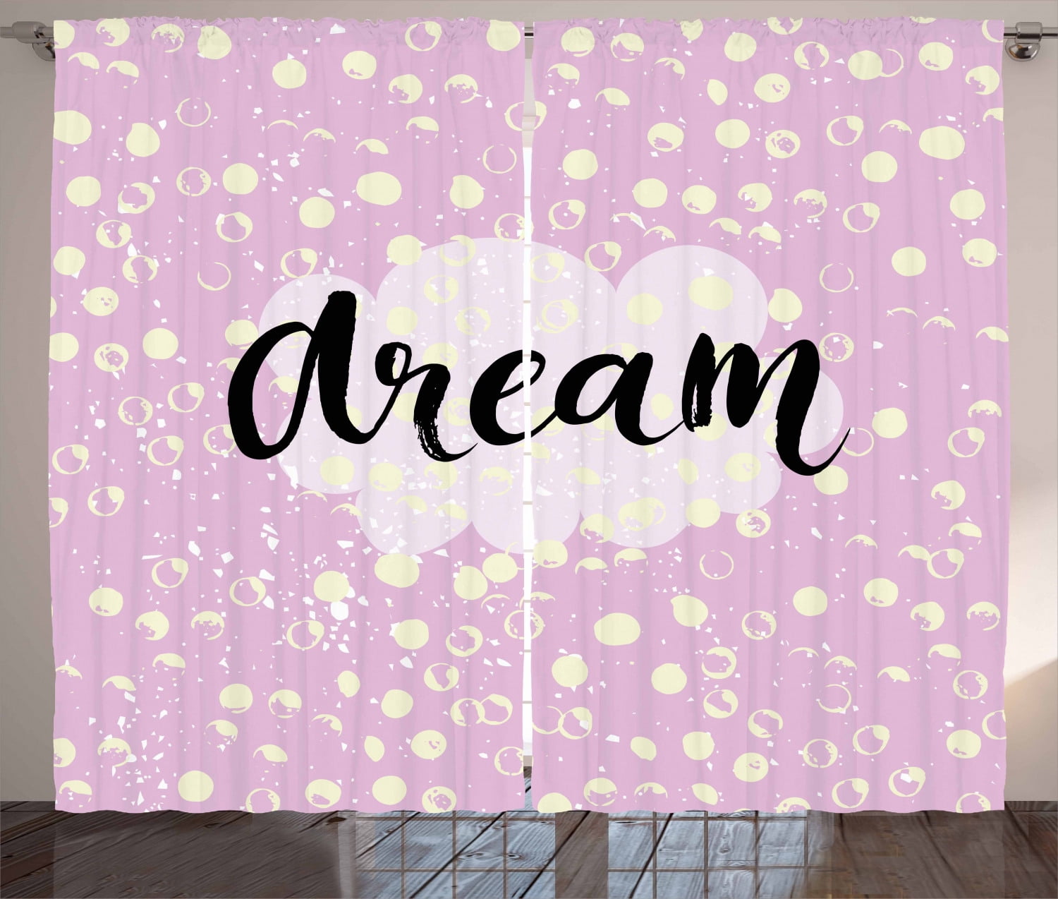 Motivational Curtains 2 Panels Set, Hand Written Style Dream Word on a ...