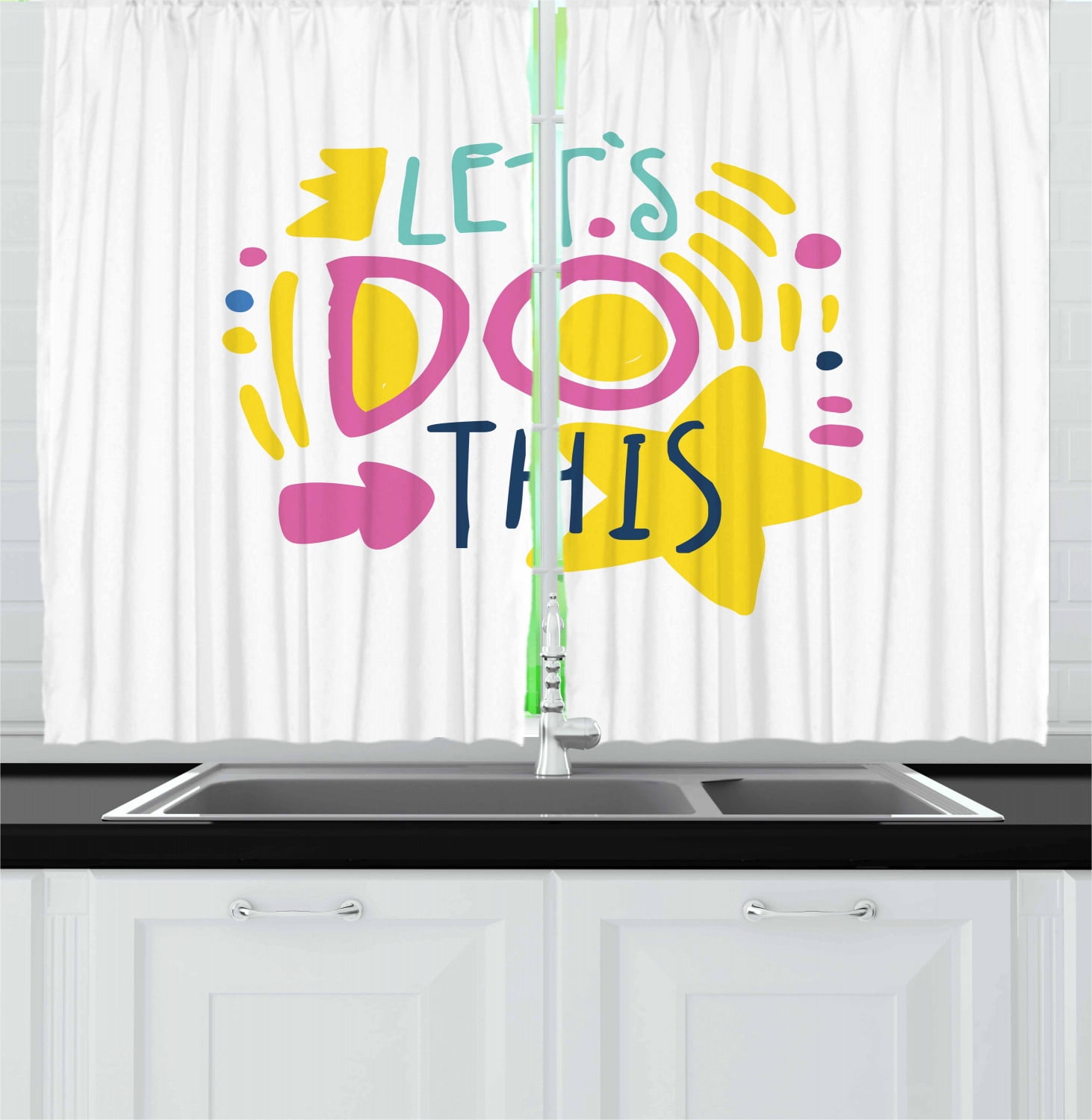 Motivational Curtains 2 Panels Set, Positive Vibes Concept Colorful ...