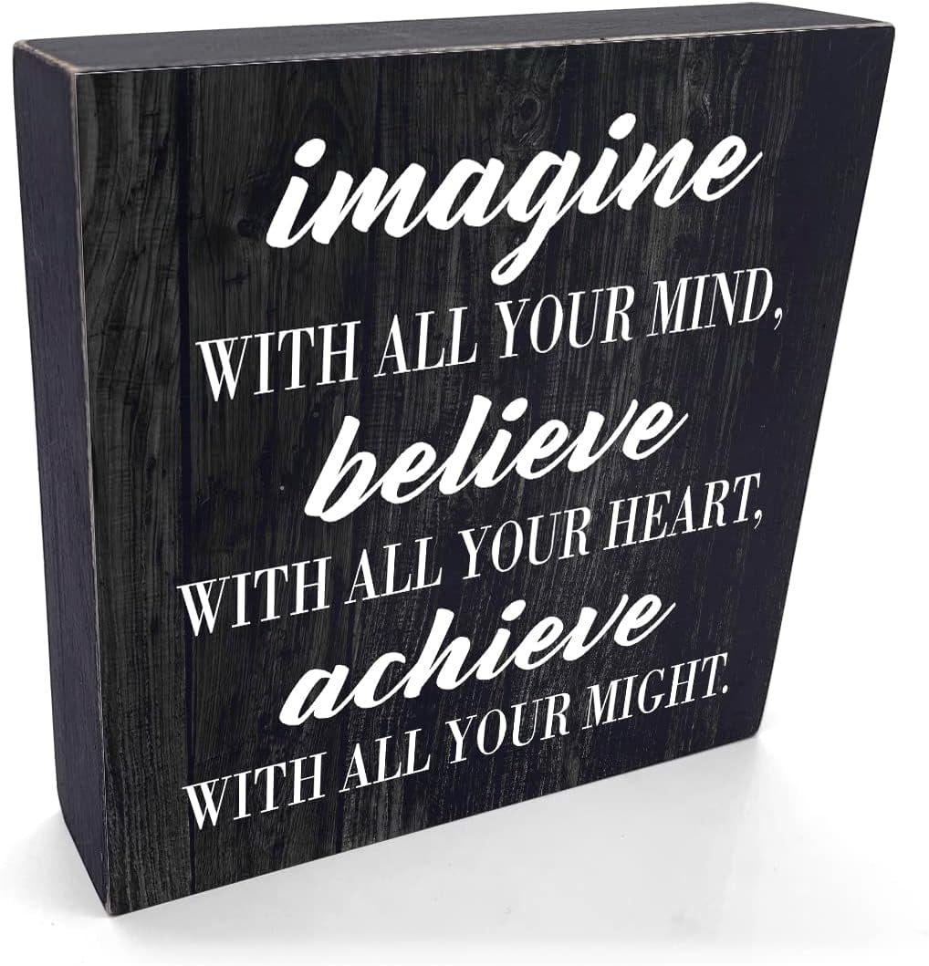 Motivational Desk Decor Wooden Box Sign Inspirational Rustic Black Wood ...