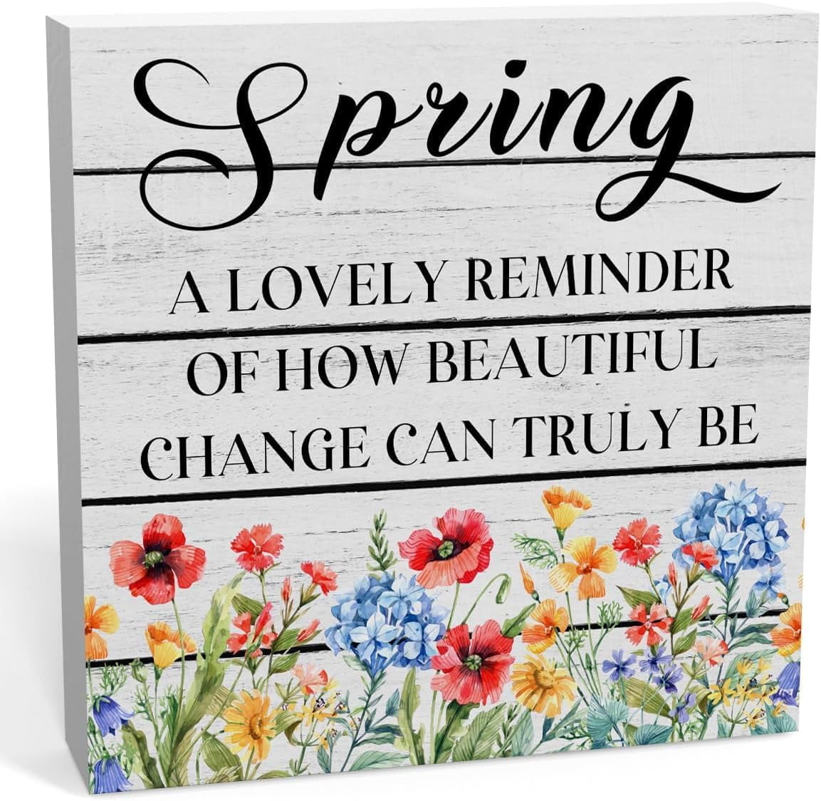 Motivational Farmhouse Spring Flowers Wood Box Sign for Home Office ...