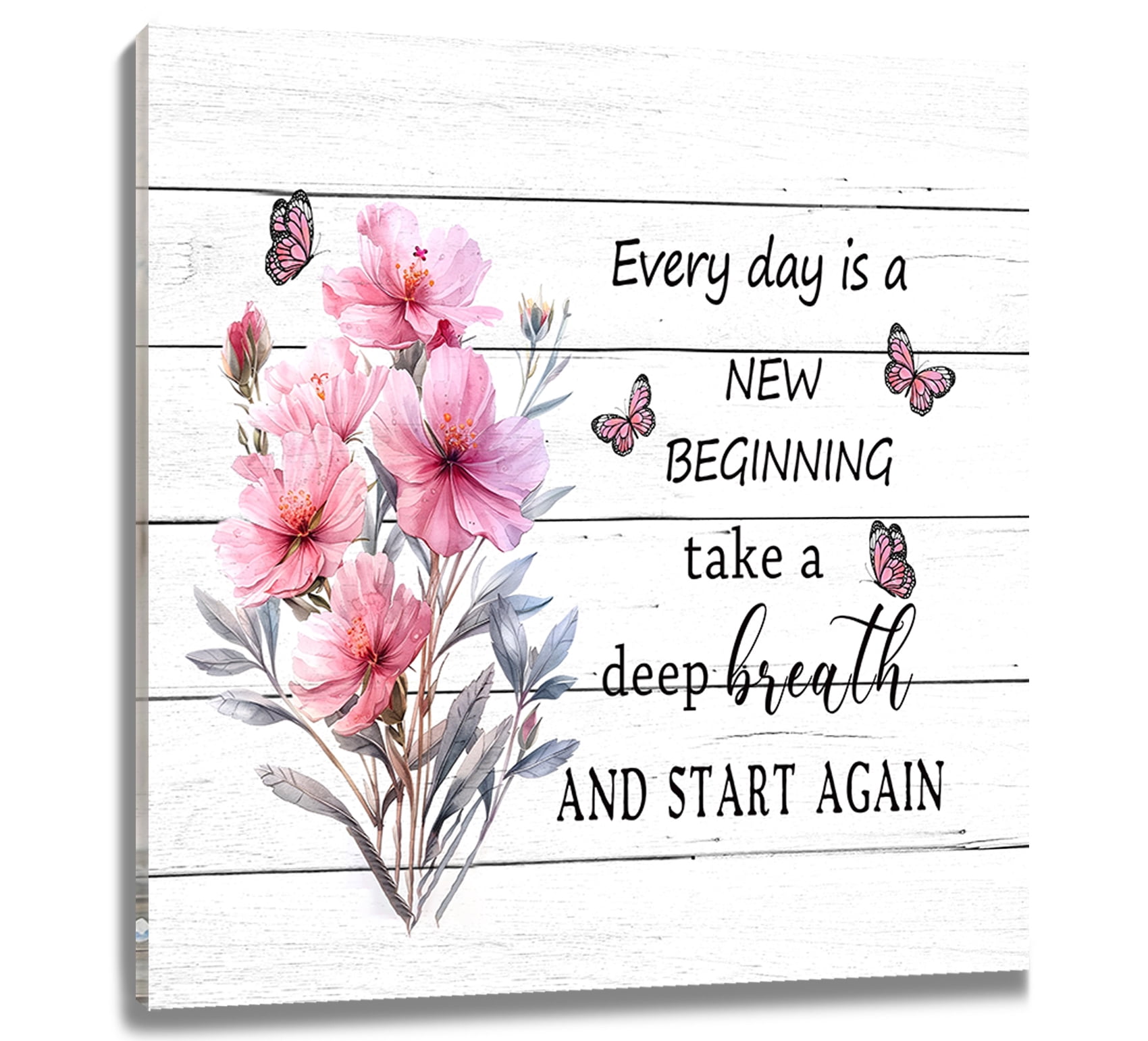 Motivational Flower Wall Art Pink Floral Butterfly and Inspirational ...