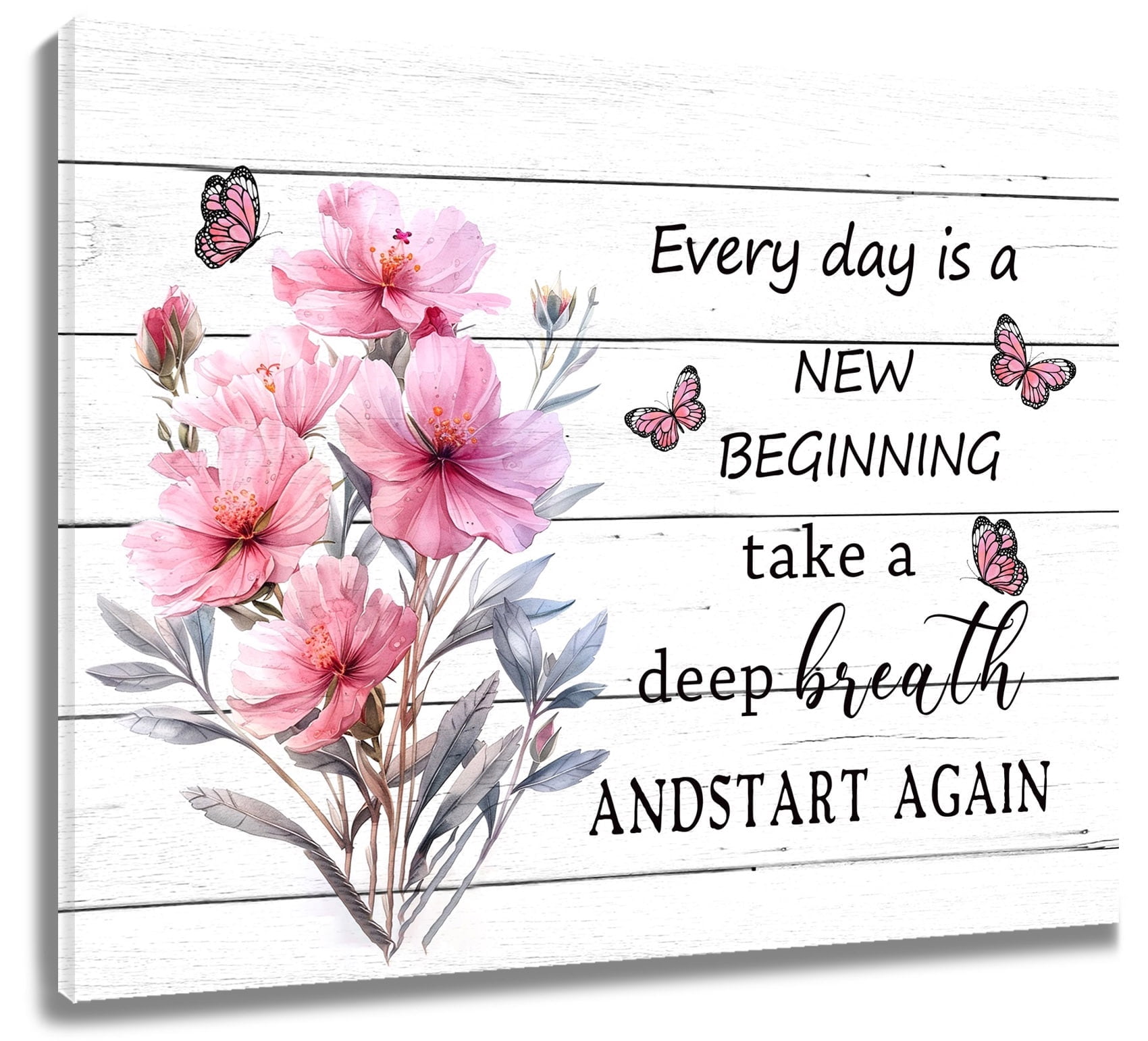 Motivational Flower Wall Art Pink Floral Butterfly and Inspirational ...