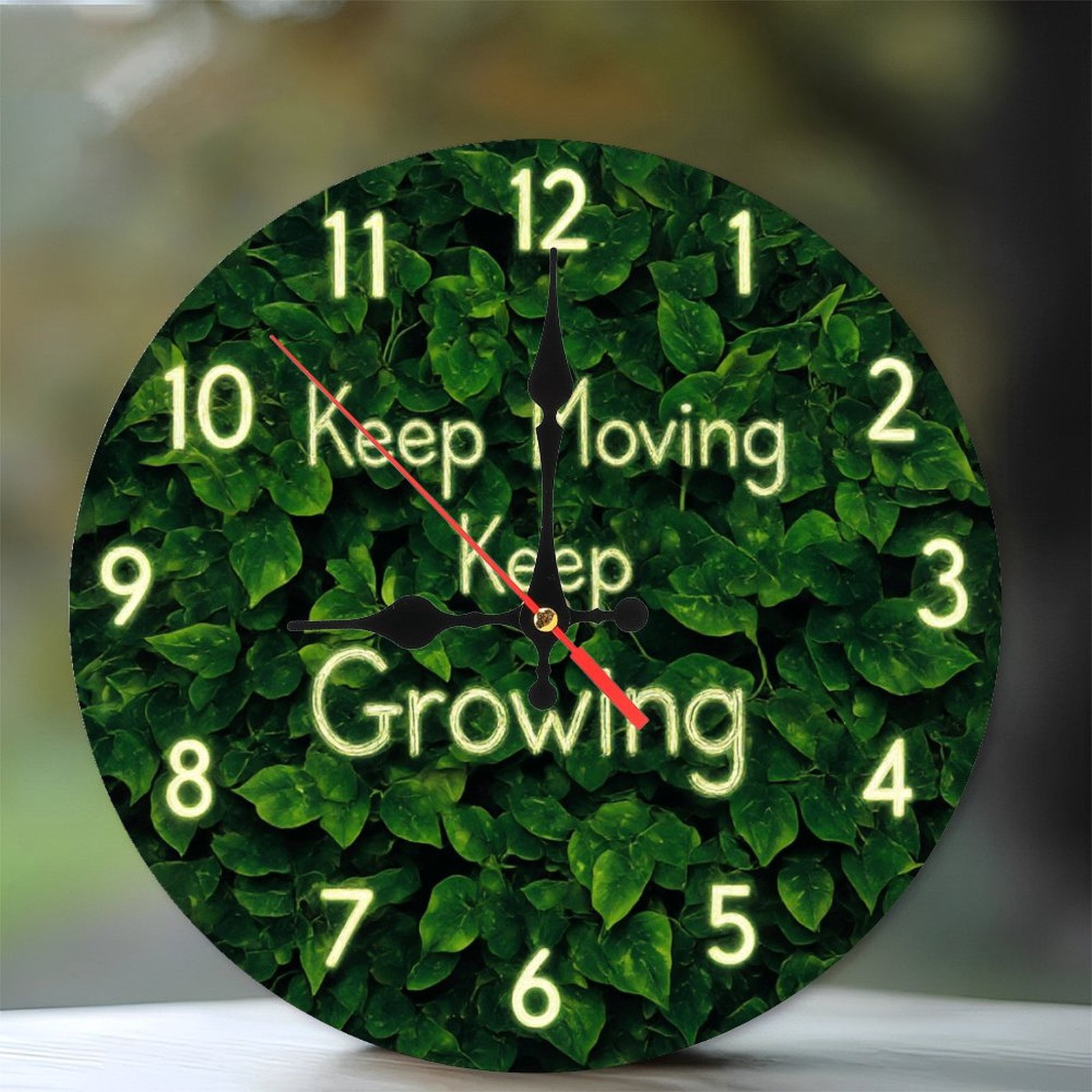 Motivational Green Leaves Wall Clock Keep Moving Keep Growing 10-Inch ...