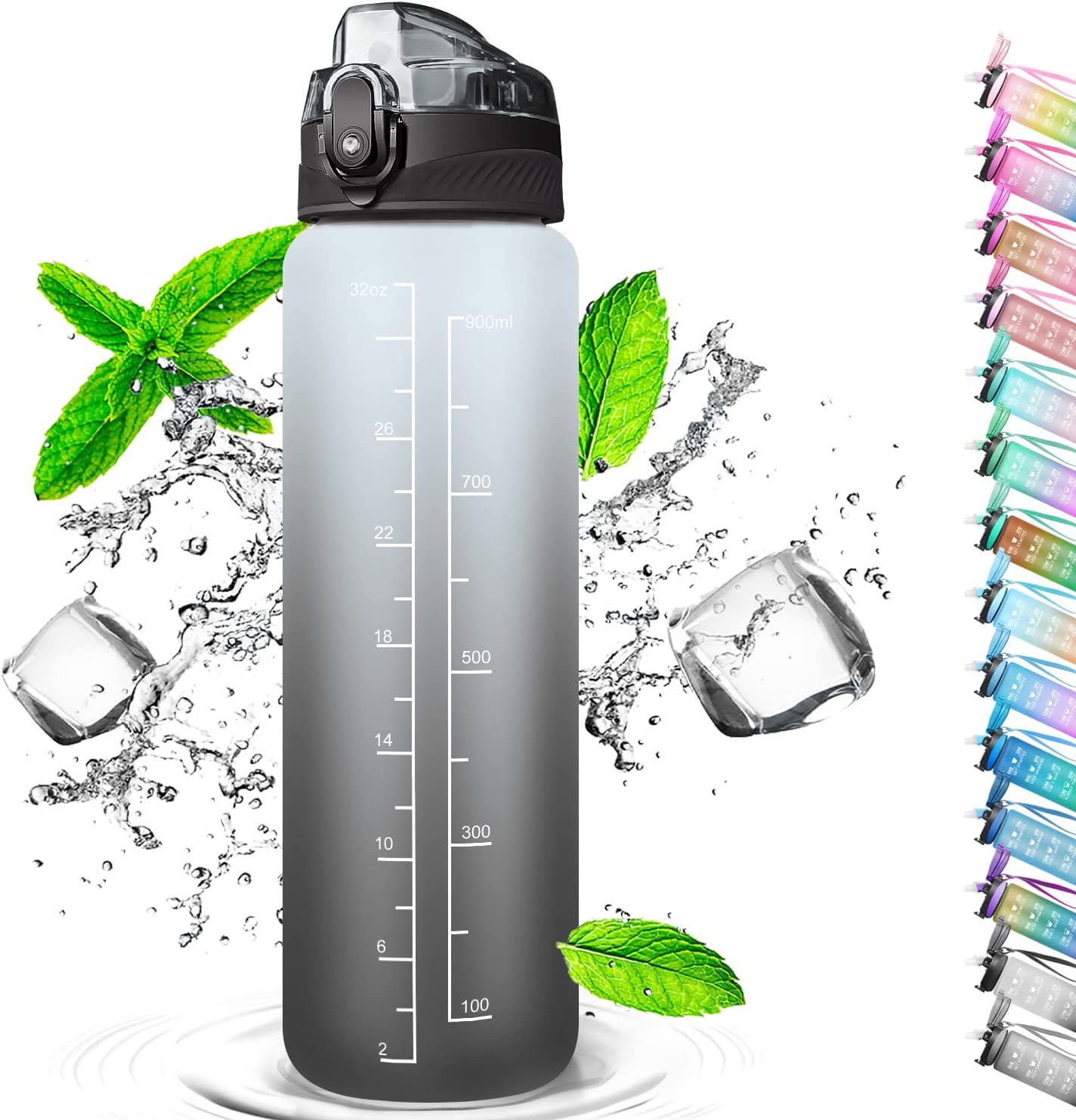 Motivational Hydration, Water Bottle with Straw, Time Markers for ...