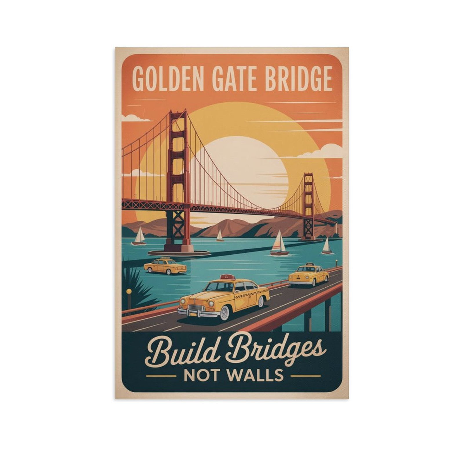 Motivational Inspirational Retro Tourism Wall Art Golden Gate Bridge ...