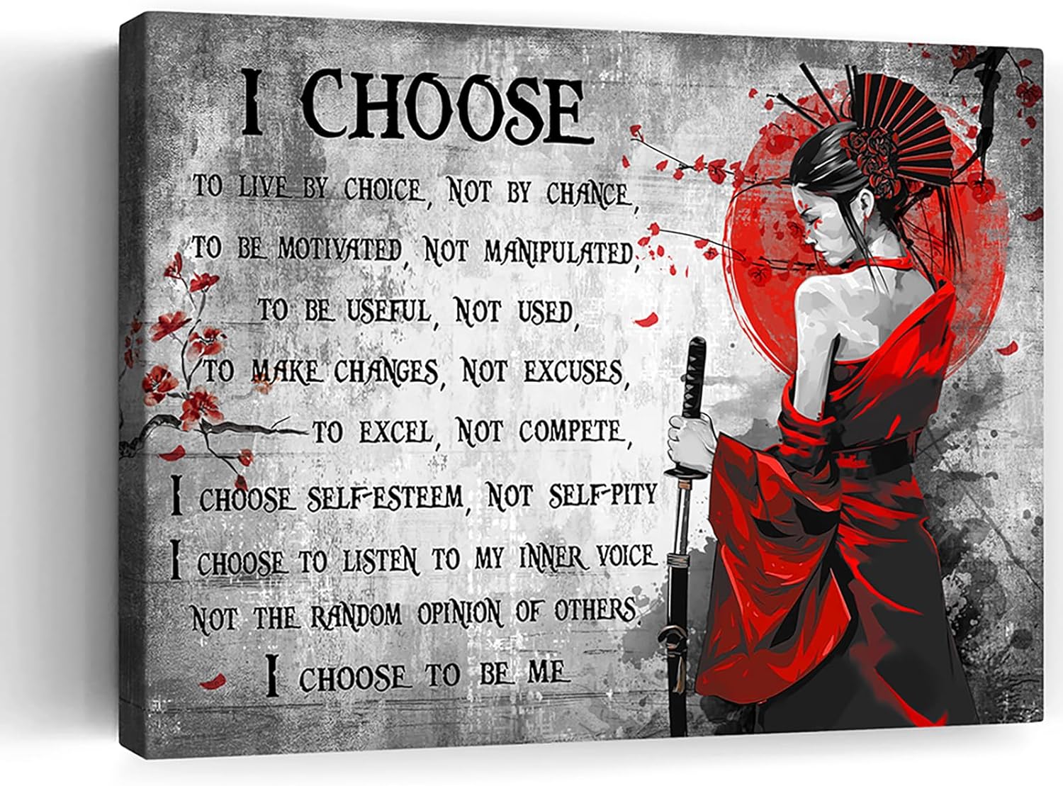 Motivational Japanese Samurai Wall Art Samurai Women Red Moon Canvas ...