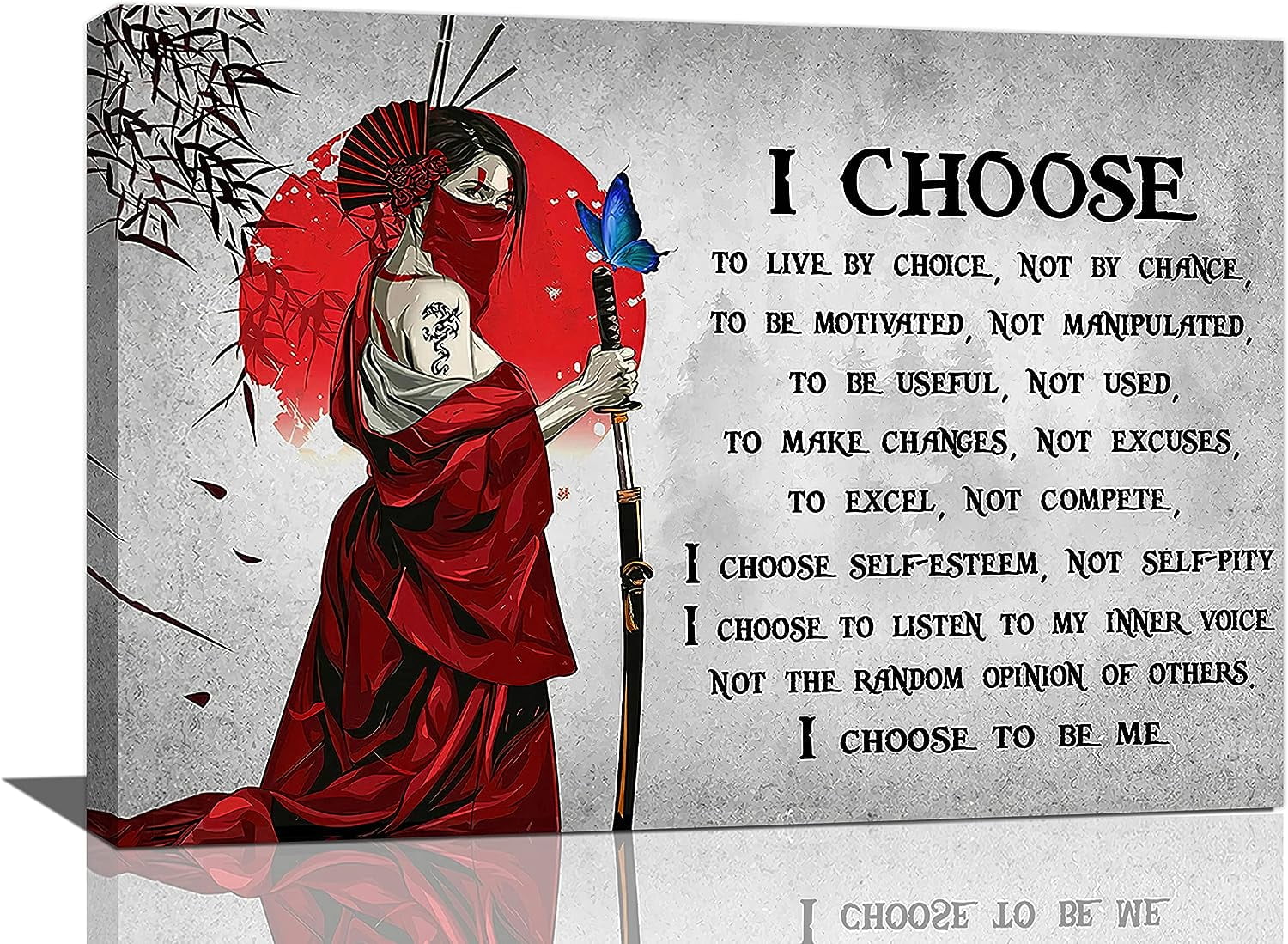 Motivational Japanese Samurai Wall Art Women Red Moon Canvas Decor ...