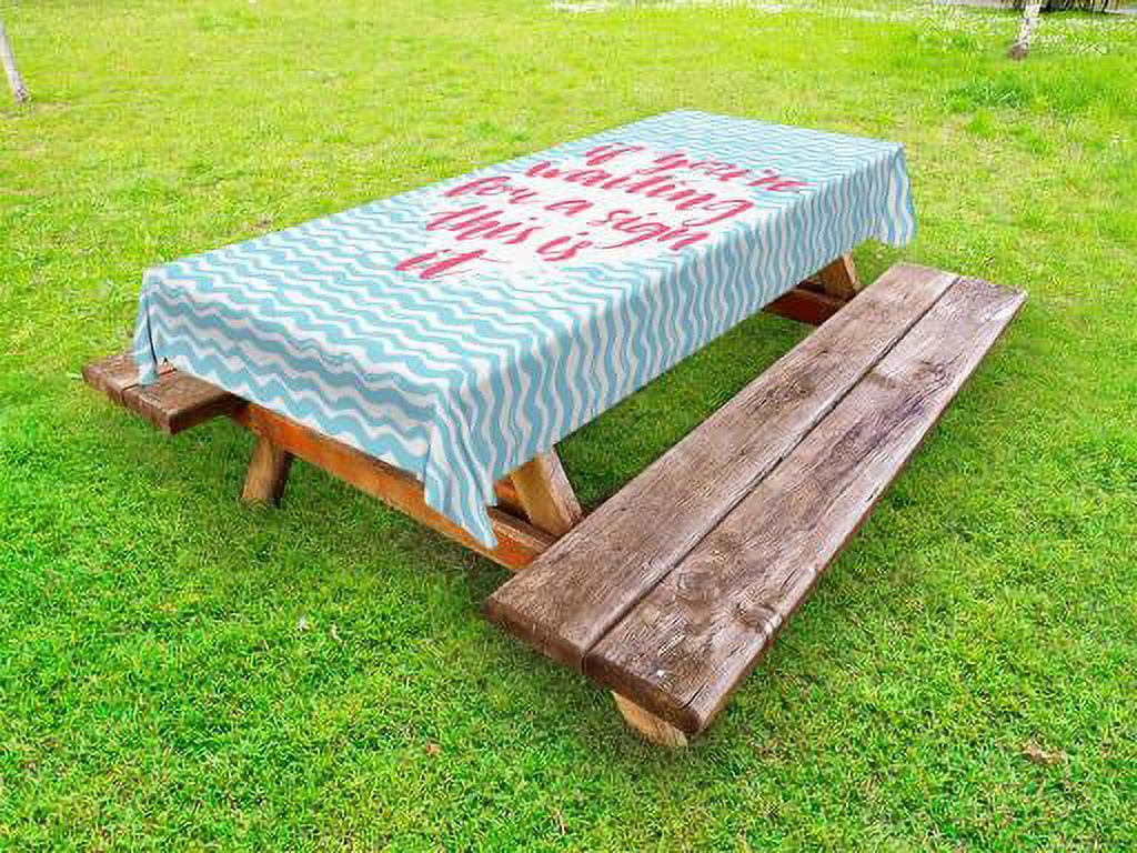 Motivational Outdoor Tablecloth, Brush Calligraphy on Blue Waves ...