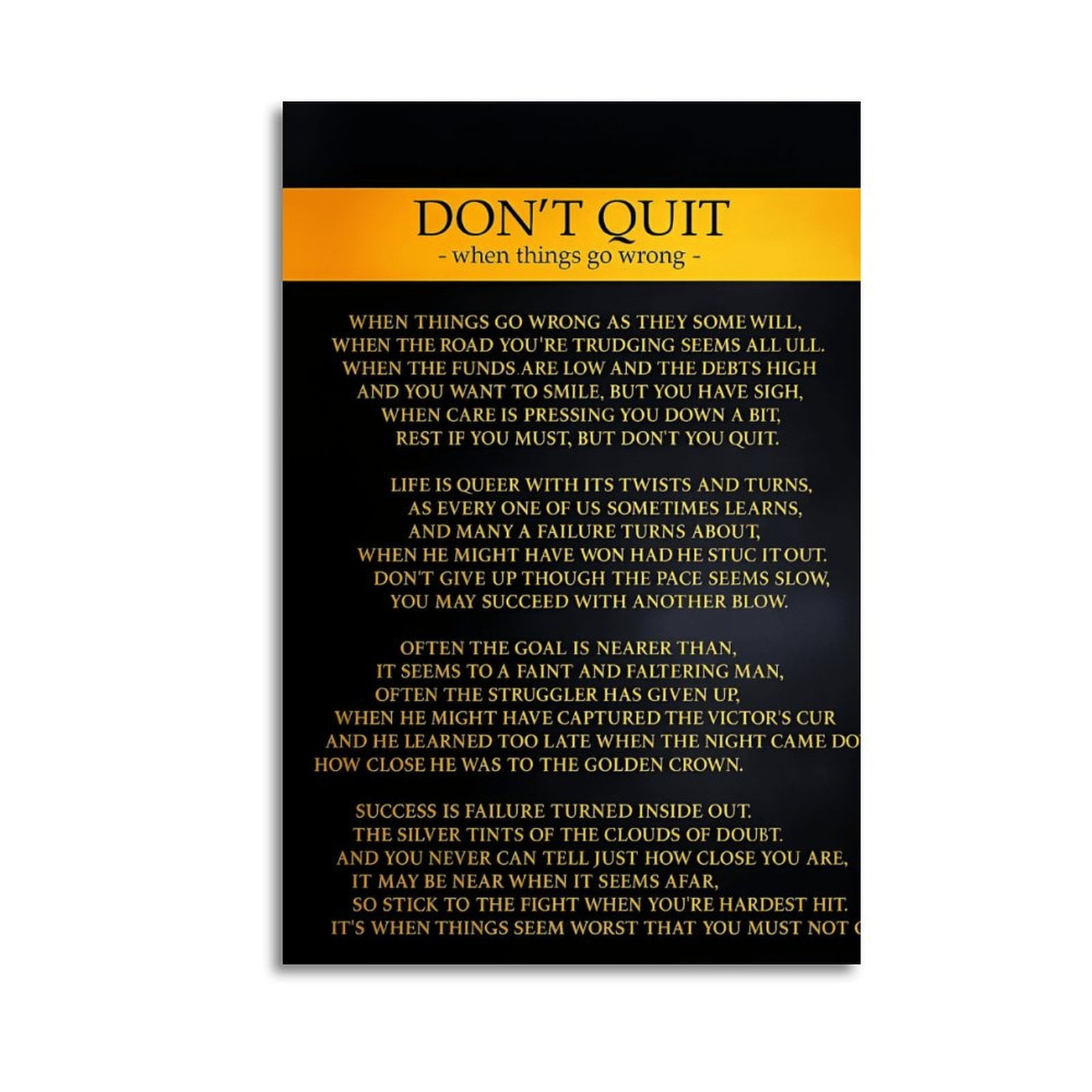 Motivational Poster,Dont Quit Poem-1 Poster Wrapped Wooden Frame Wall ...