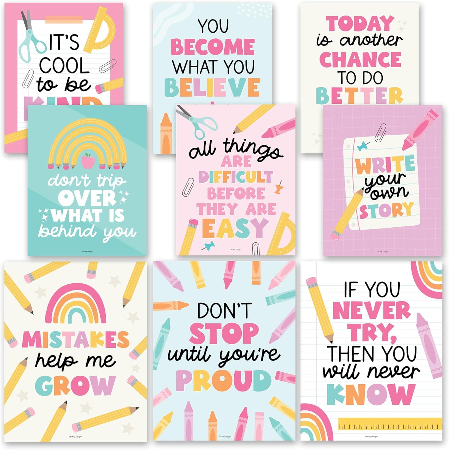 Motivational Posters for Classroom - 9 Growth Mindset Wall Art for ...