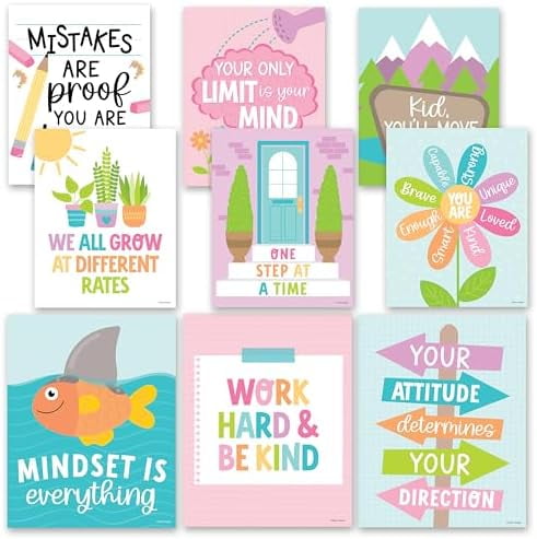 Motivational Posters for Classroom - 9 Growth Mindset Wall Art for ...