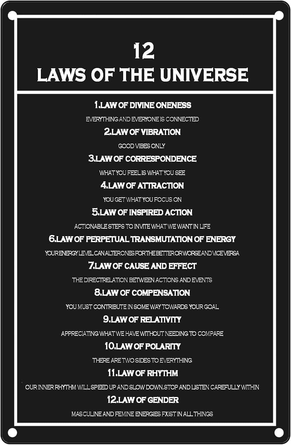 Motivational Quotation Metal Signs,12 Laws of the Universe Tin Sign ...