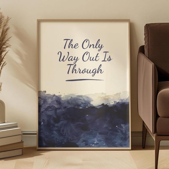 Motivational Quote Print Navy Watercolor Style Only Way Out - Walmart.com