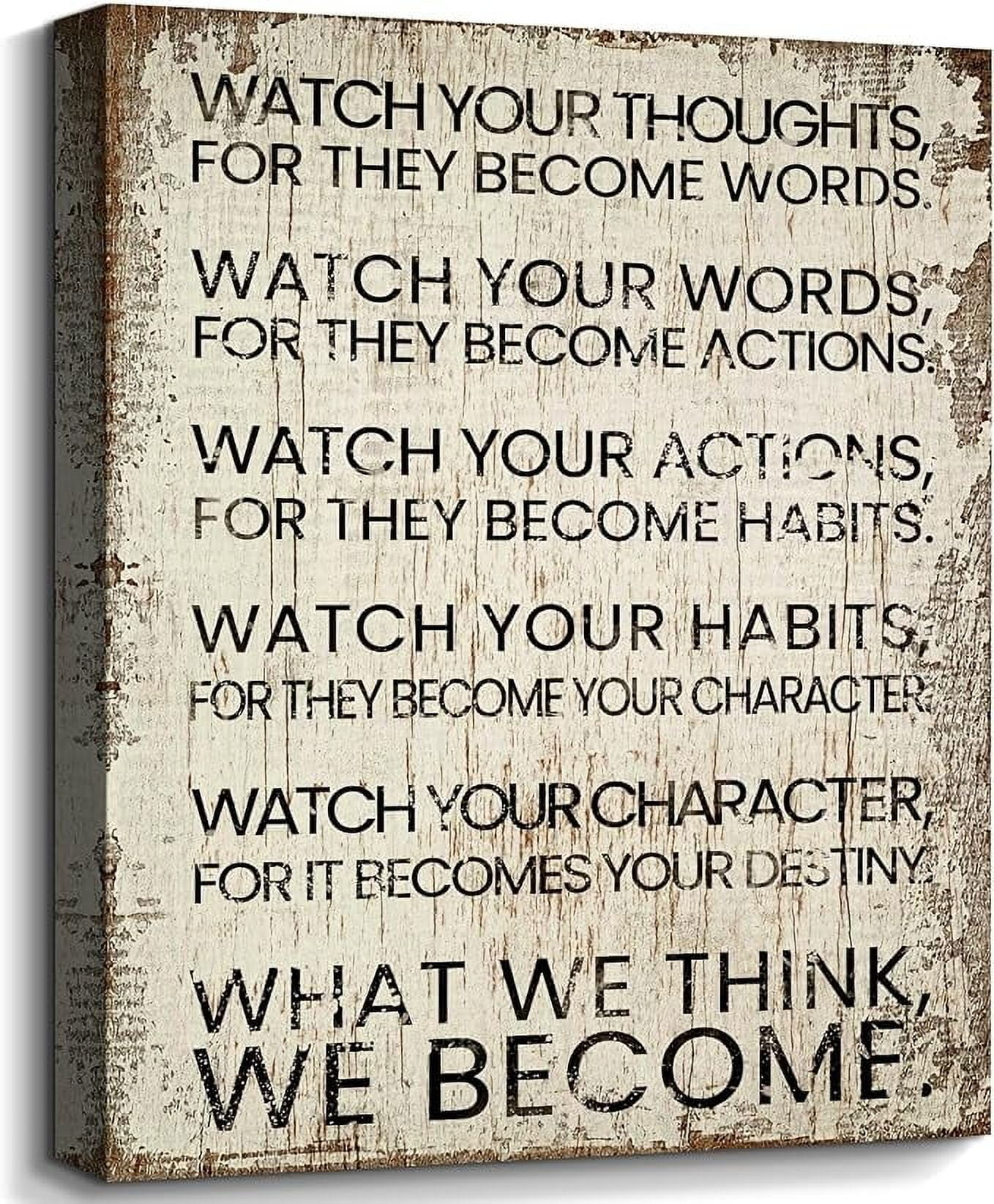 Motivational Quotes Watch Your Thoughts Wall Art Rustic Inspirational ...
