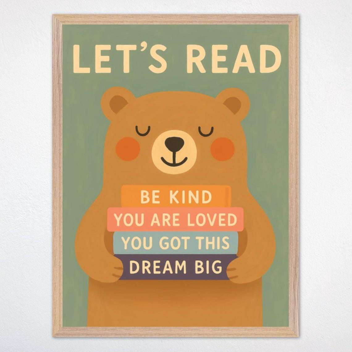 Motivational Reading Bear Nursery Wall Art, Inspirational Kids Room ...