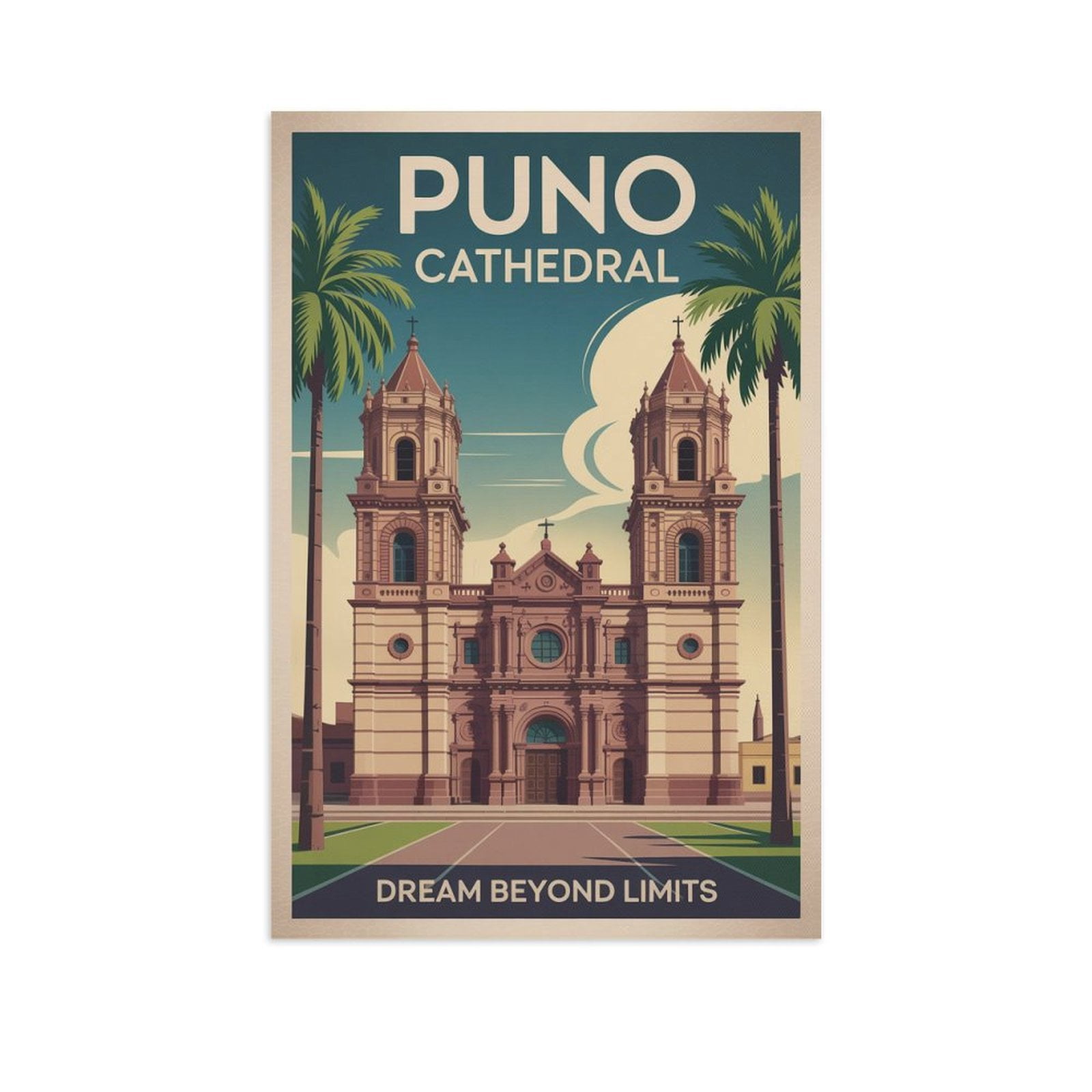 Motivational Retro Puno Cathedral Inspirational Travel Wall Art Poster ...