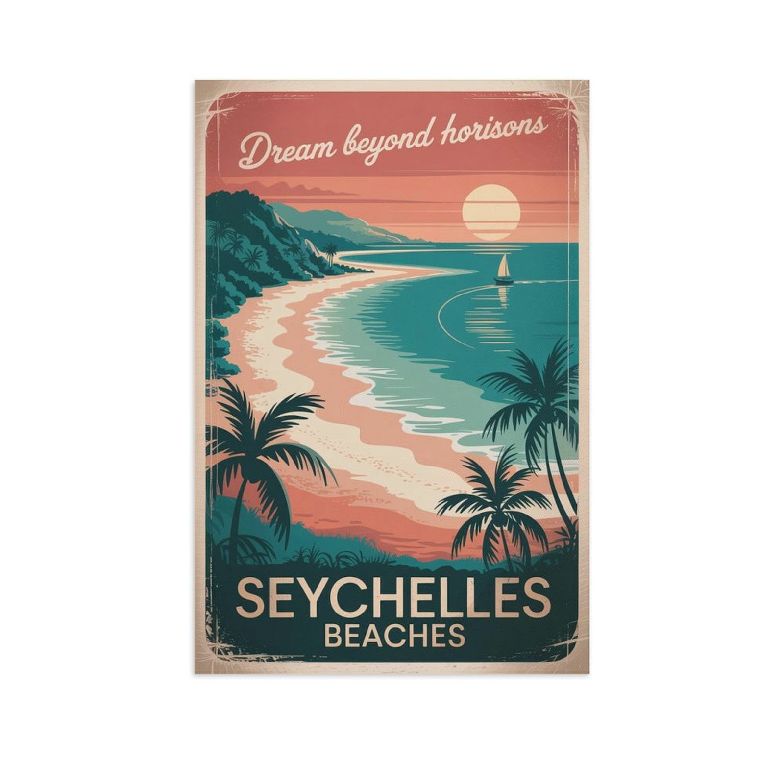 Motivational Seychelles Beaches Poster Retro Inspirational Vintage ...