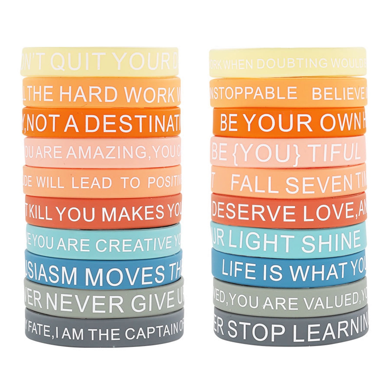 Motivational Silicones Rubber Wristbands 20 Pack Assorted Colors with ...