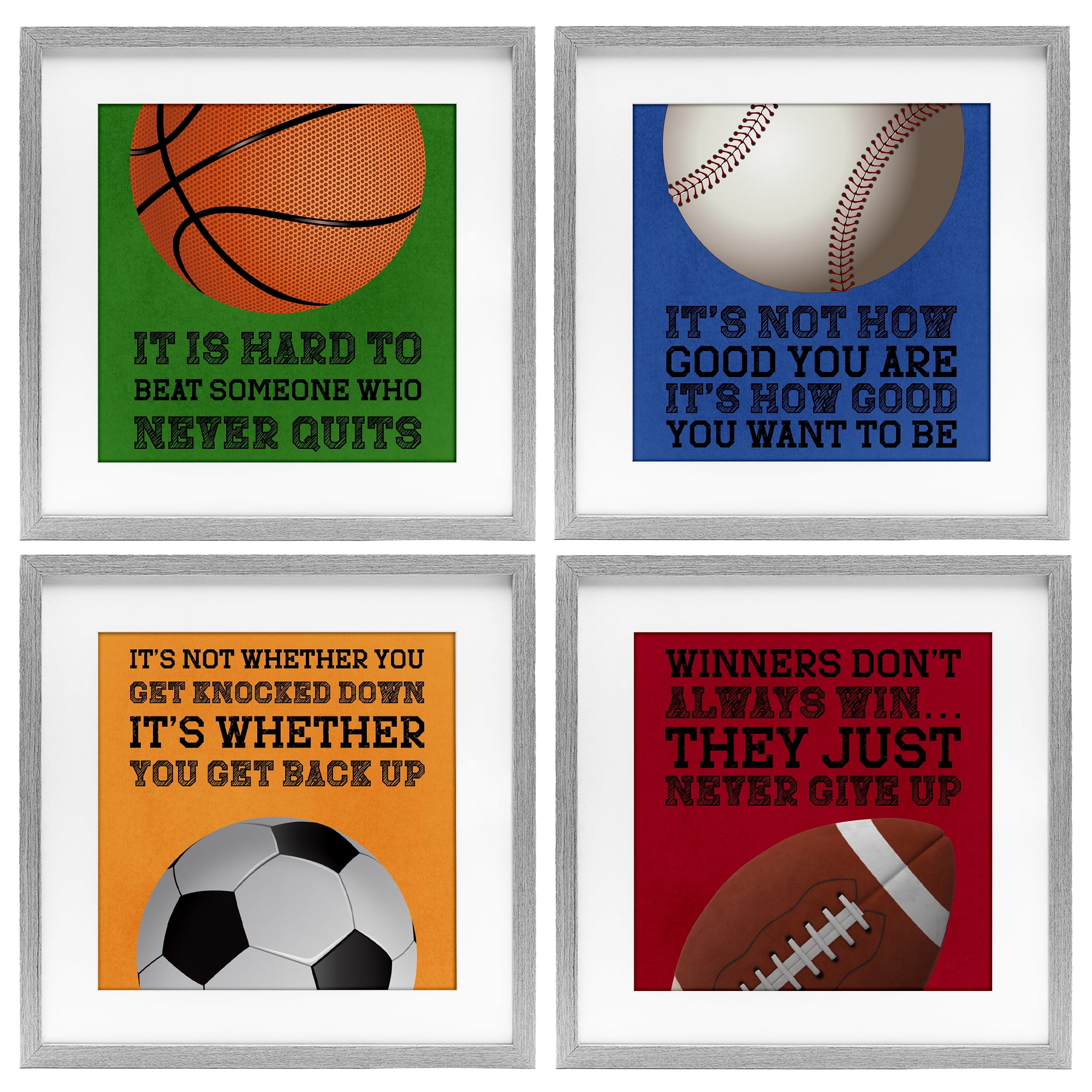 Motivational Sports Determination 4 Piece Gray Framed Print Under Glass ...