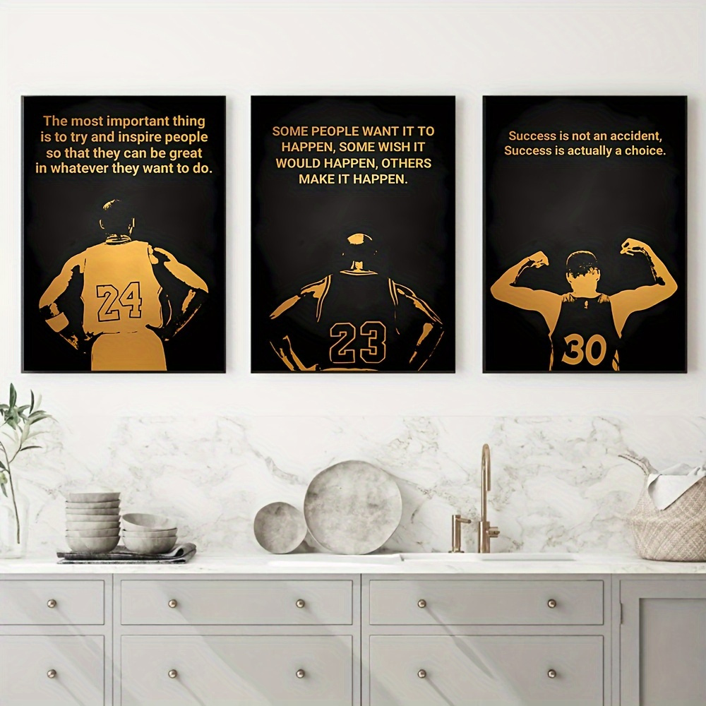 Motivational Sports Stars Canvas Wall Art Set, 3pcs Basketball Players ...