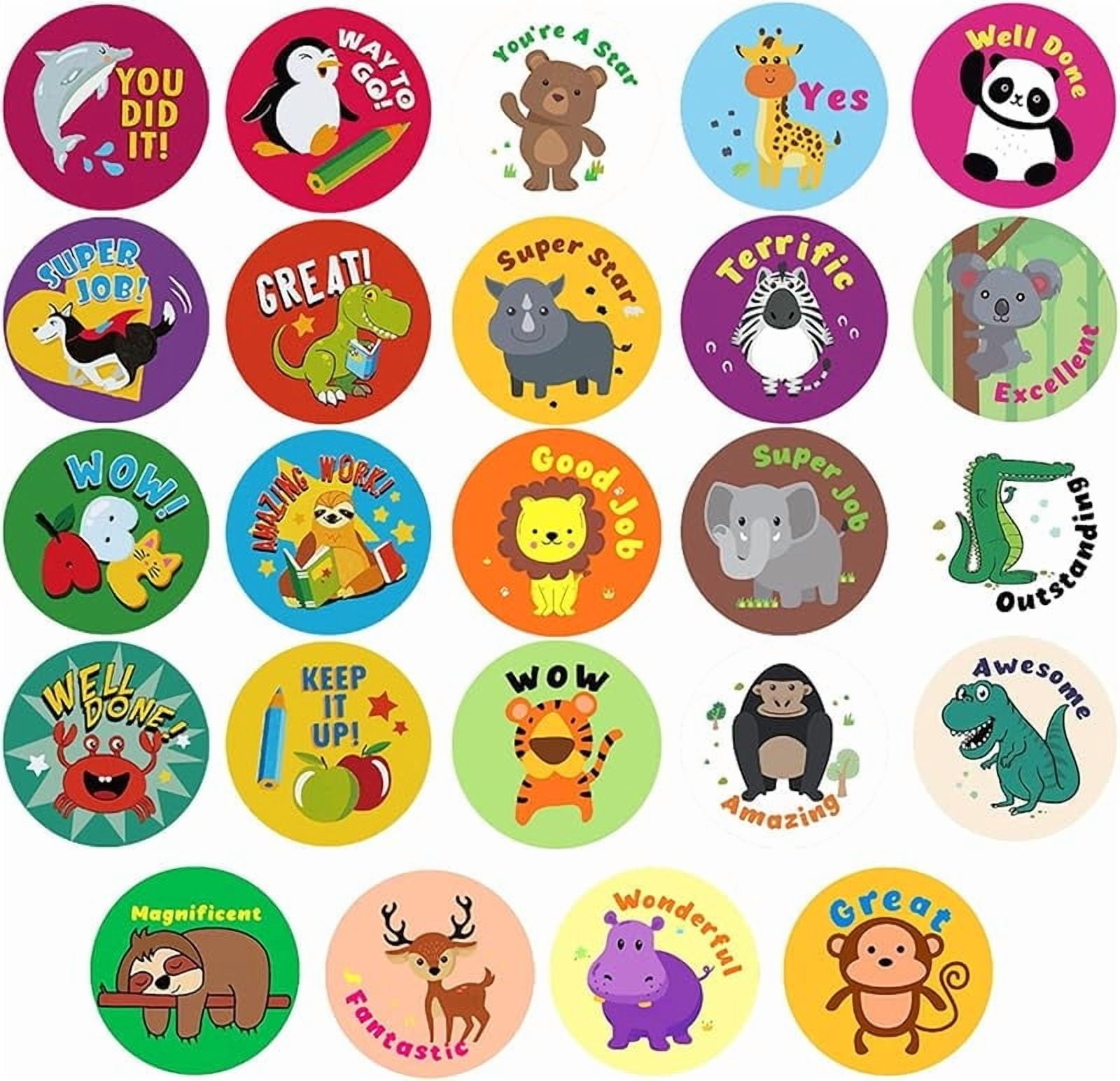 Motivational Stickers for Kids - 1500 Pcs Round Animal Incentive ...