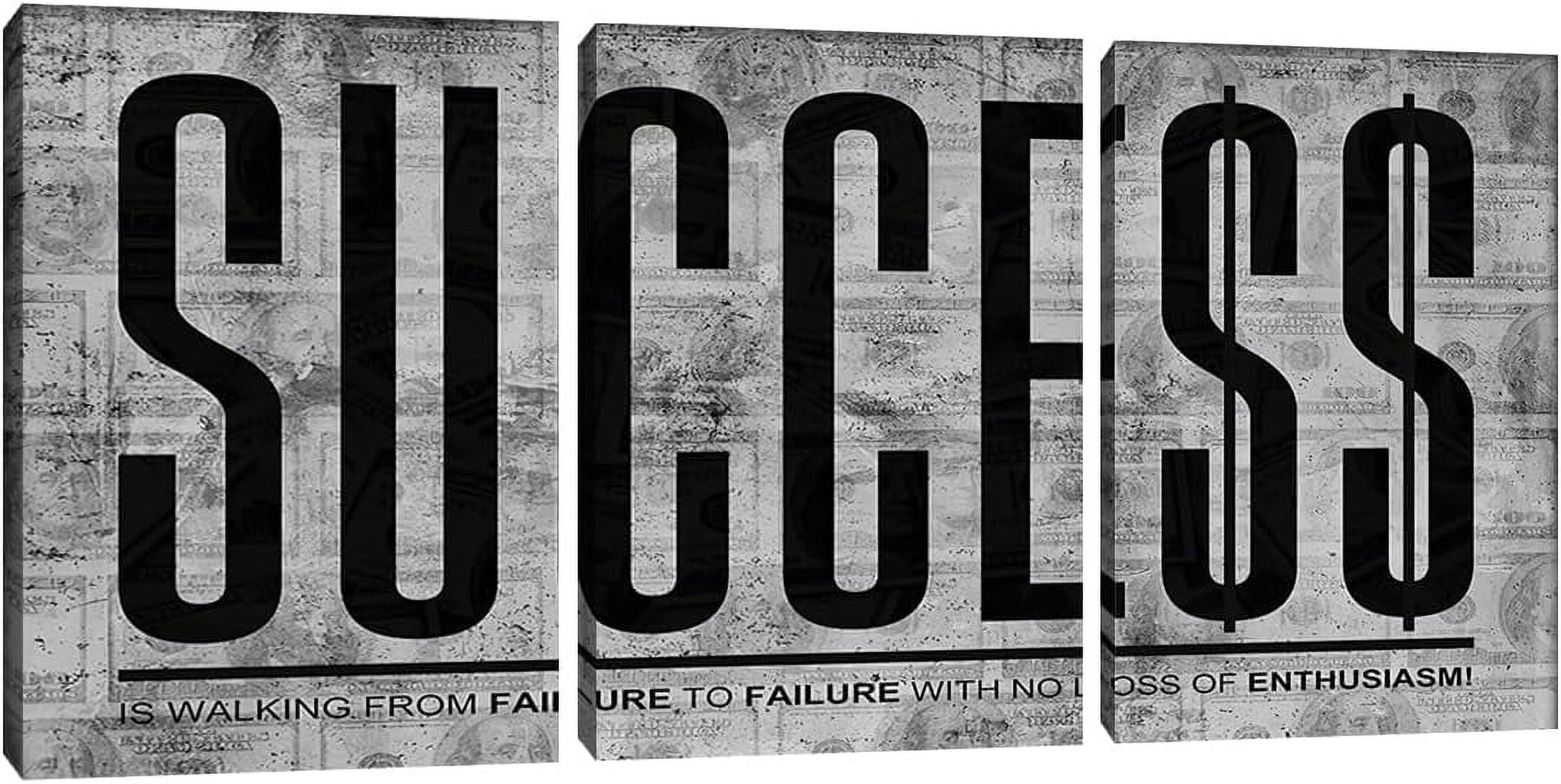 Motivational Success Canvas Wall Art 3 Pieces Grey Painting ...