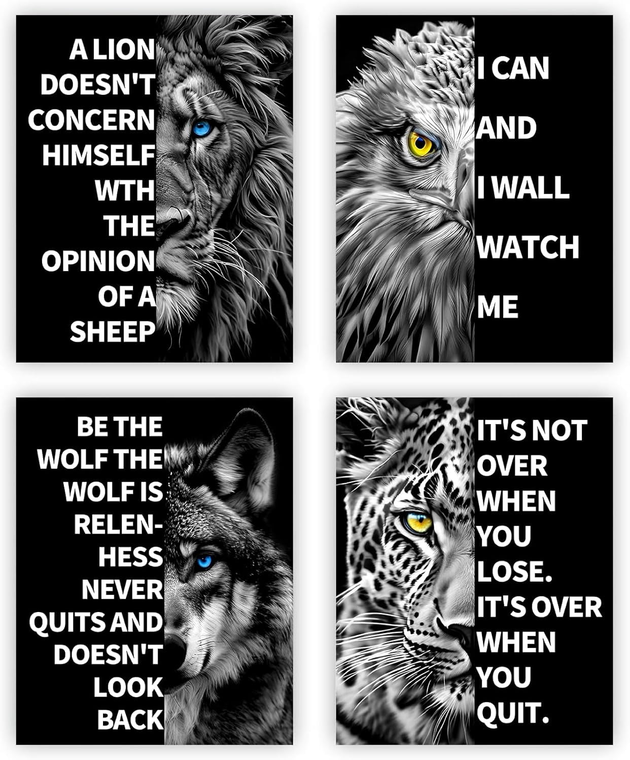 Motivational Wall Art, Animal Inspiration Prints Lion Wolf Tiger Wall ...