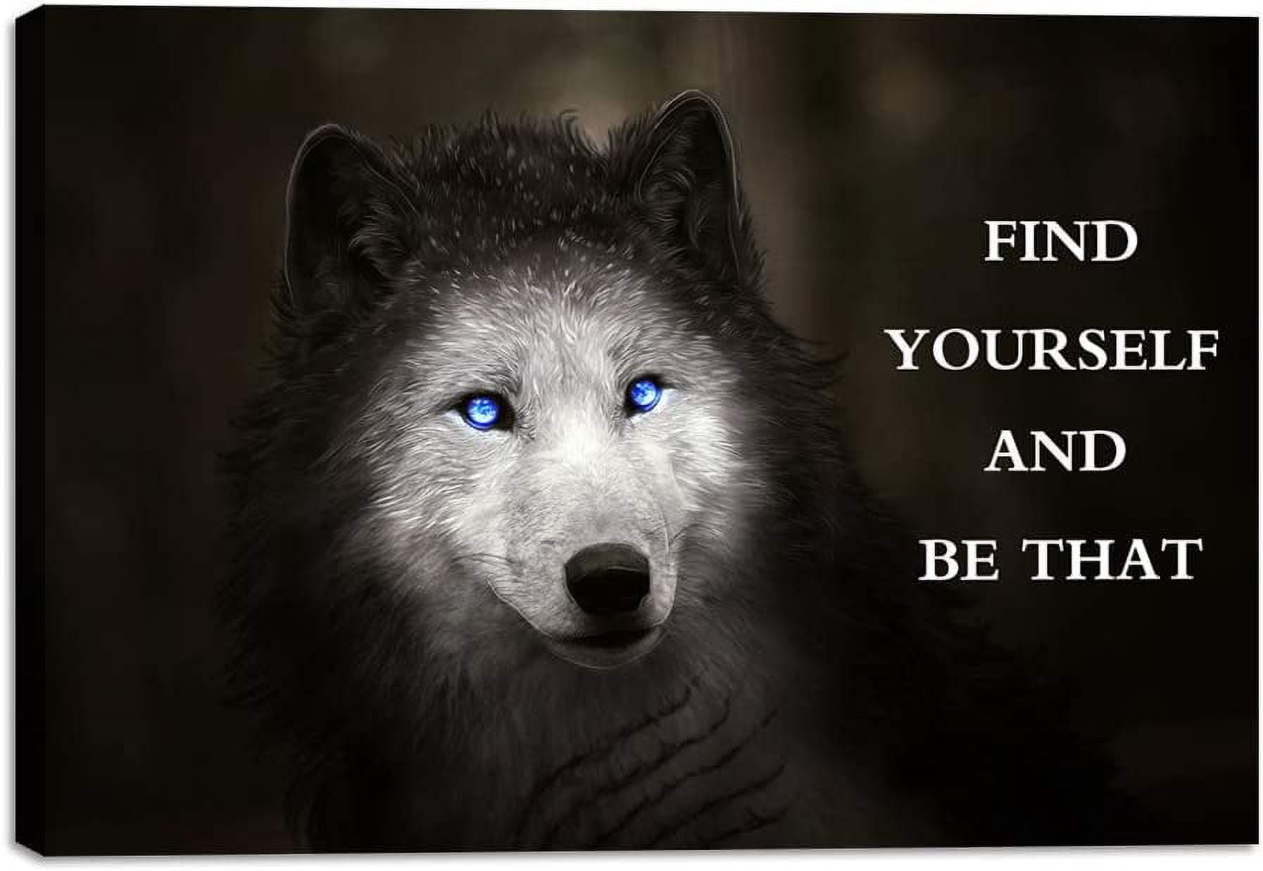 Motivational Wall Art Blue Eye Wolf Picture Inspirational Canvas ...