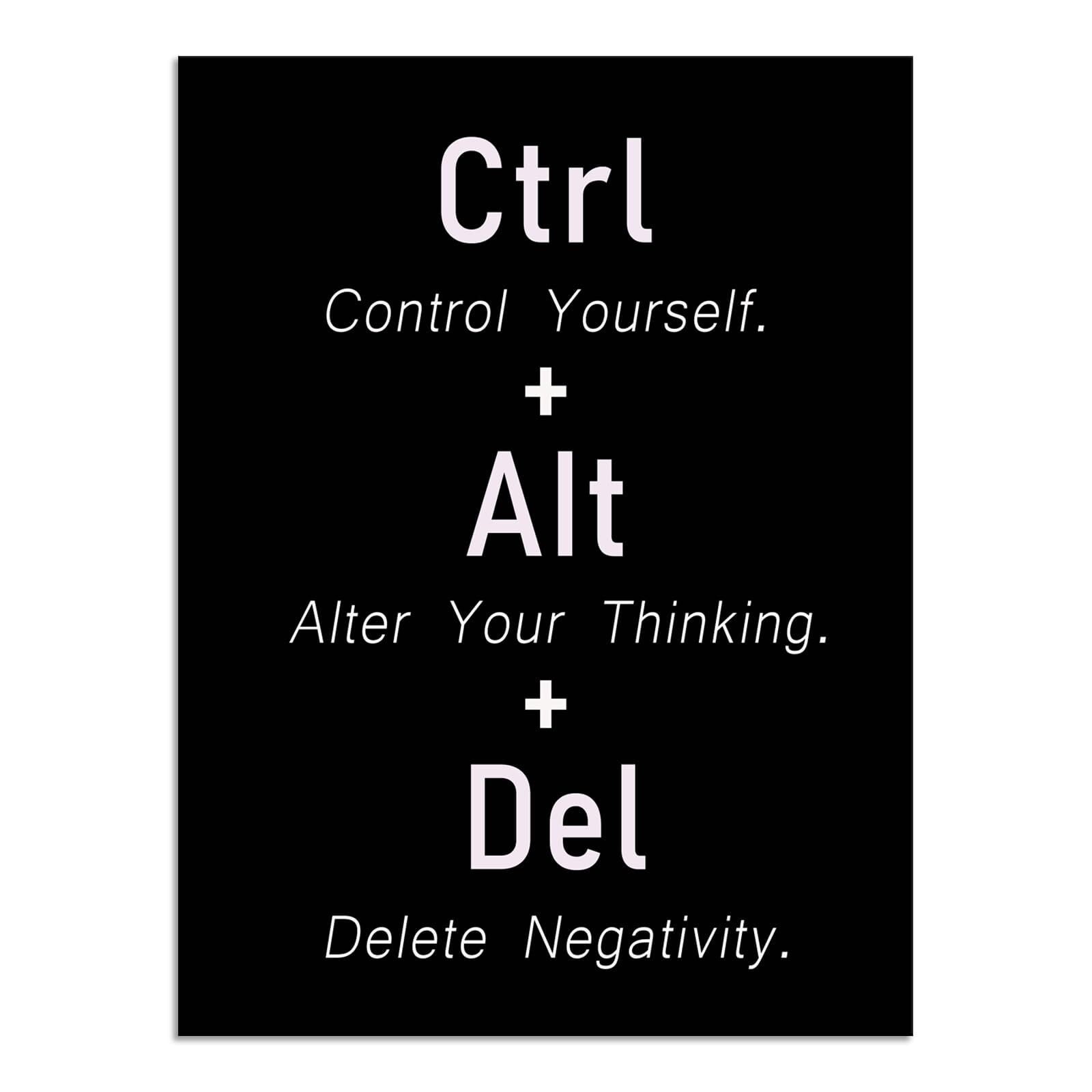 Motivational Wall Art CTRL ALT DEL Control Yourself Alter Your Thinking ...
