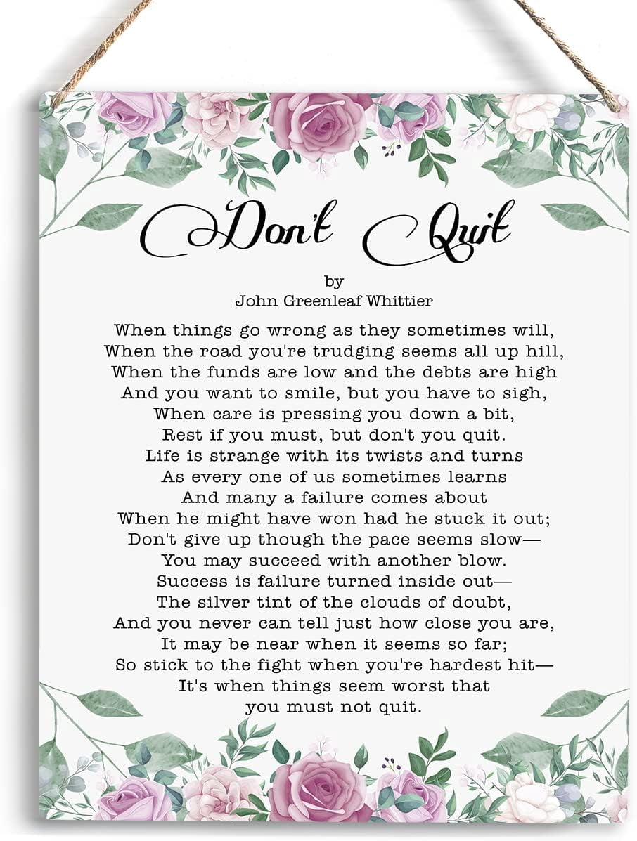 Motivational Wall Art Don't Quit Poem Wooden Hanging Sign Positive ...