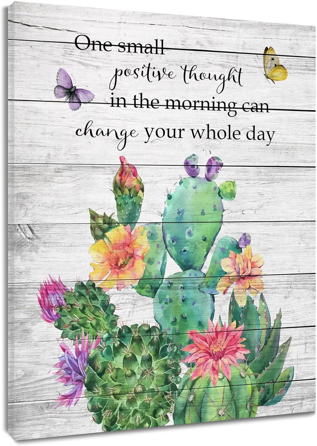Motivational Wall Art Western Cactus with Flower and Butterfly on ...