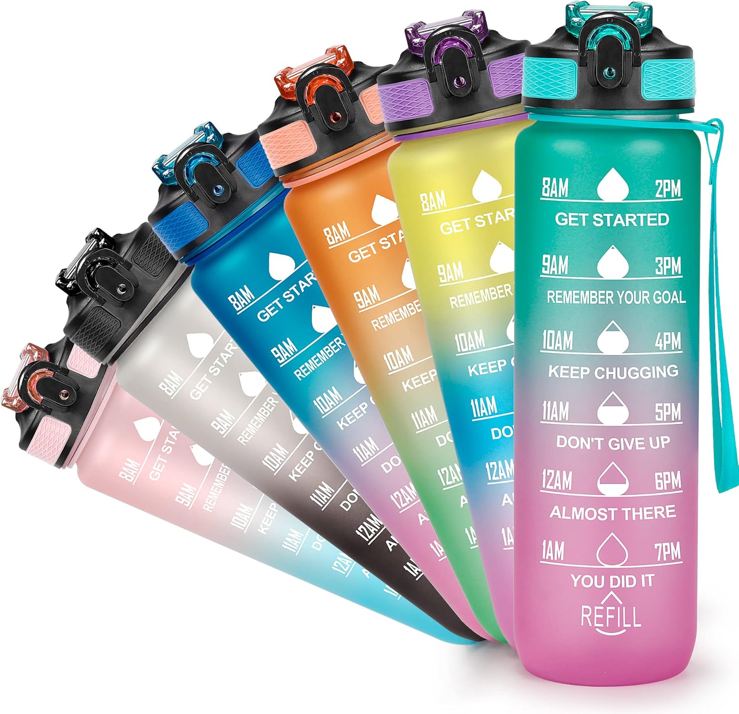 Motivational Water Bottle with Time Marker - 32oz, Leak-proof BPA Free ...