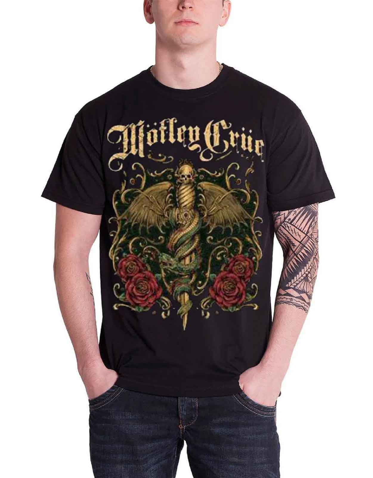 Motley Crue T Shirt Exquisite Dagger Band Logo Official Mens New Black ...