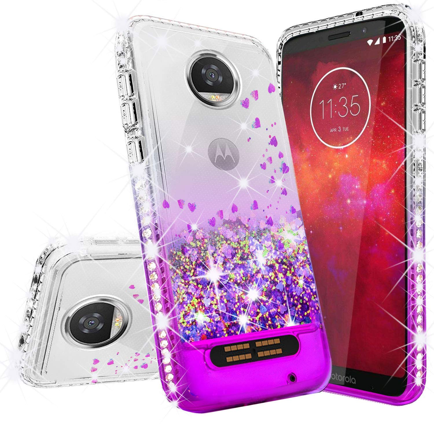 Moto E4 Case w/ [Temper Glass] Cute Liquid Glitter Shock Proof Phone ...