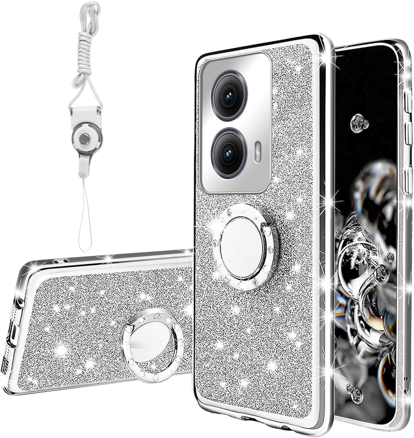 nancheng Moto Edge 5G 2024 Phone Case with Ring Stand Strap Glitter ...