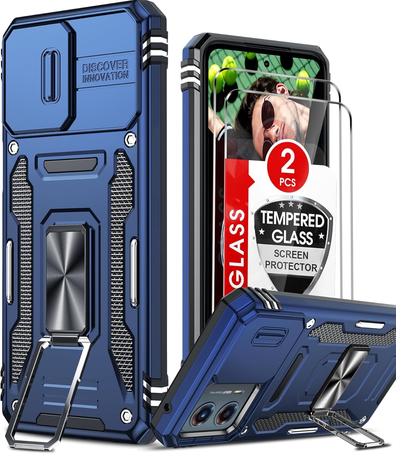 Moto G 5G 2023 Heavy Duty Armor Case with 2 Tempered Glass Screen Protectors for Moto G 5G 2023 ...