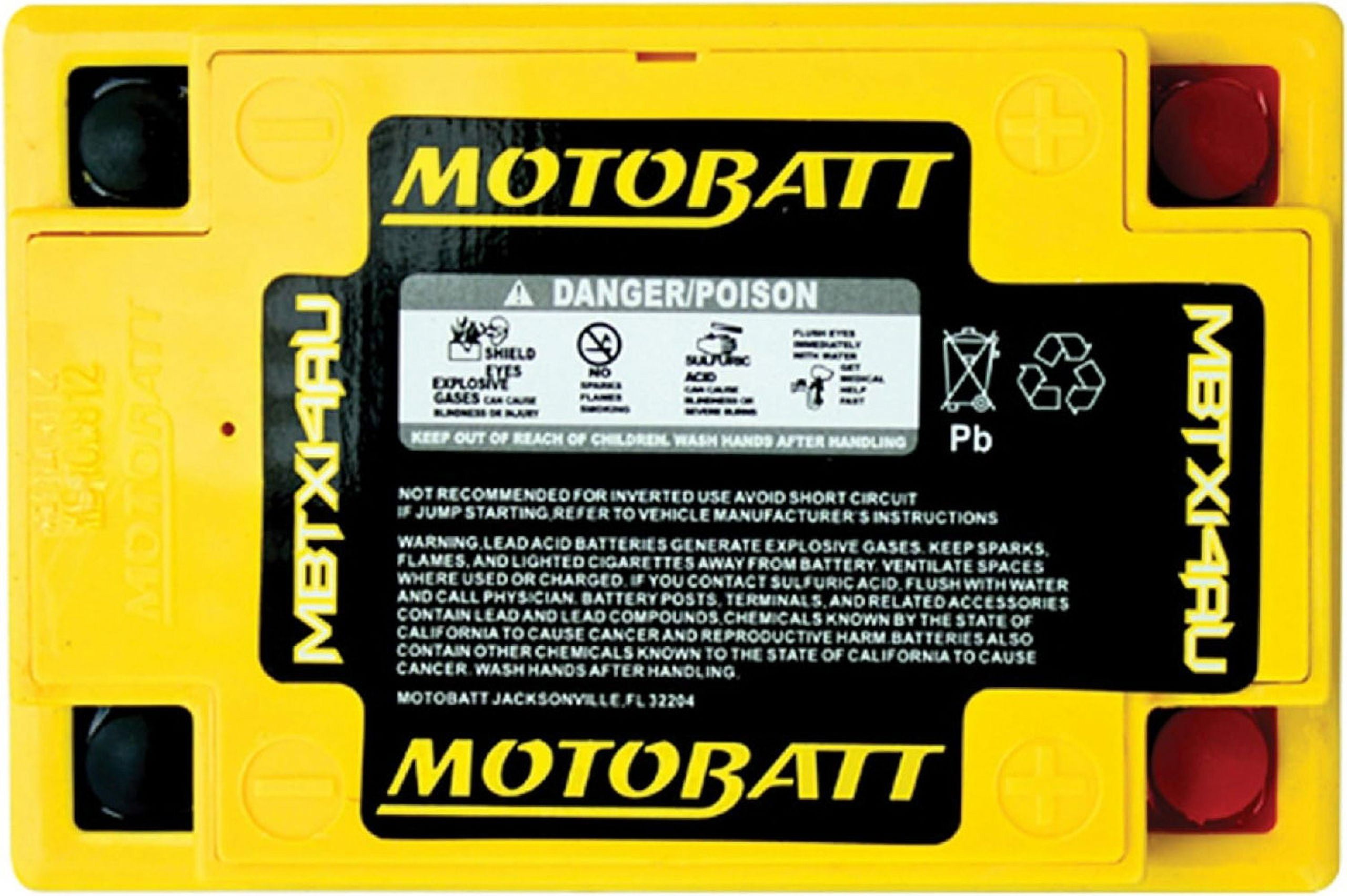 MotoBatt MBTX14AU 16.5Ah 250 CCA AGM Powersports Battery replaces ...