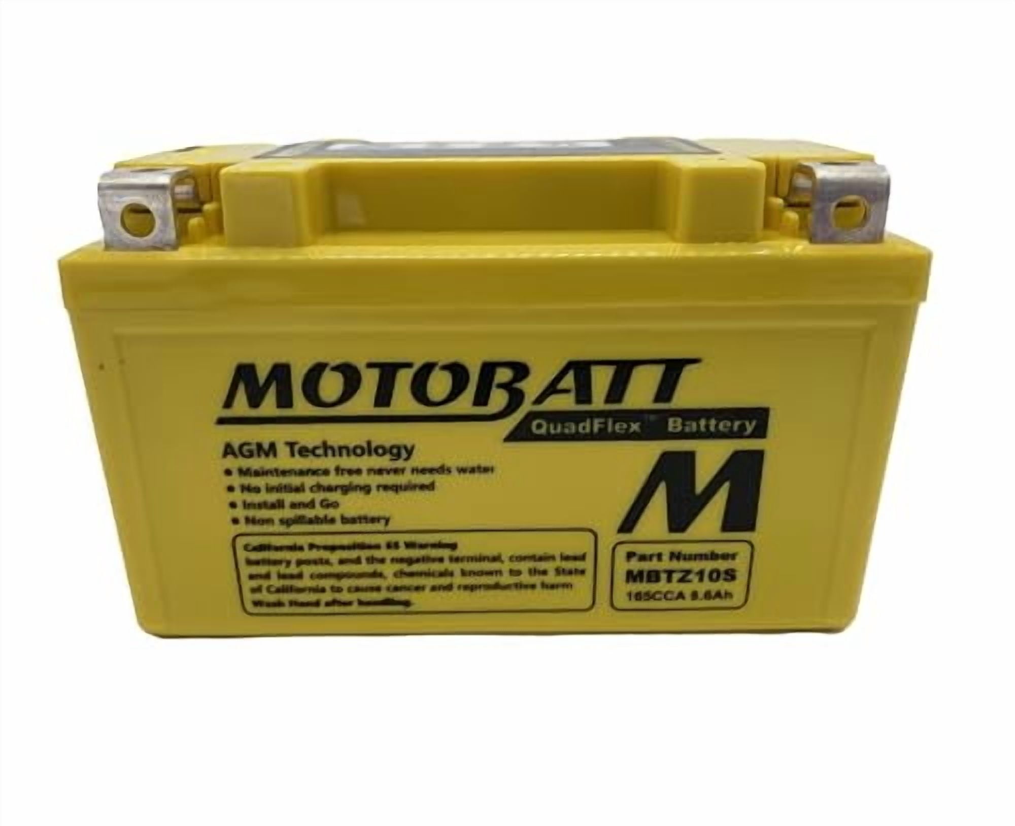 MotoBatt MBTZ10S (12V 8.6 Amp) 165CCA Factory Activated QuadFlex AGM ...