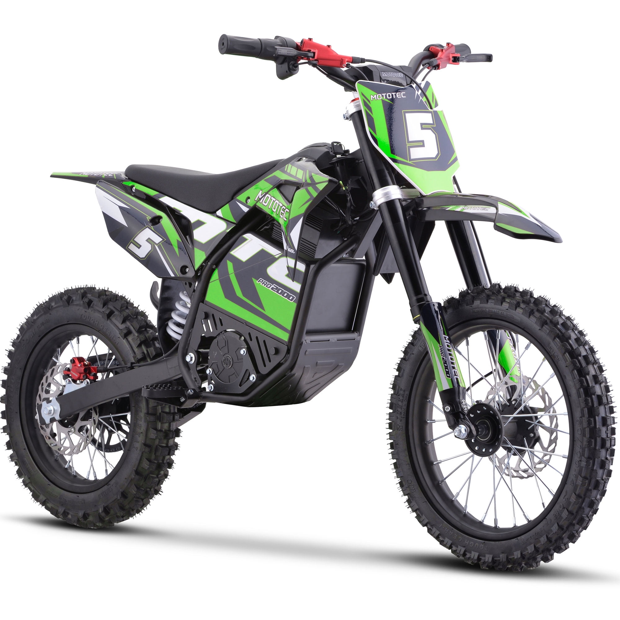 MotoTec Pro Electric Dirt Bike 2000w 60v Lithium Green - Fast Motorcross for Adults with ...