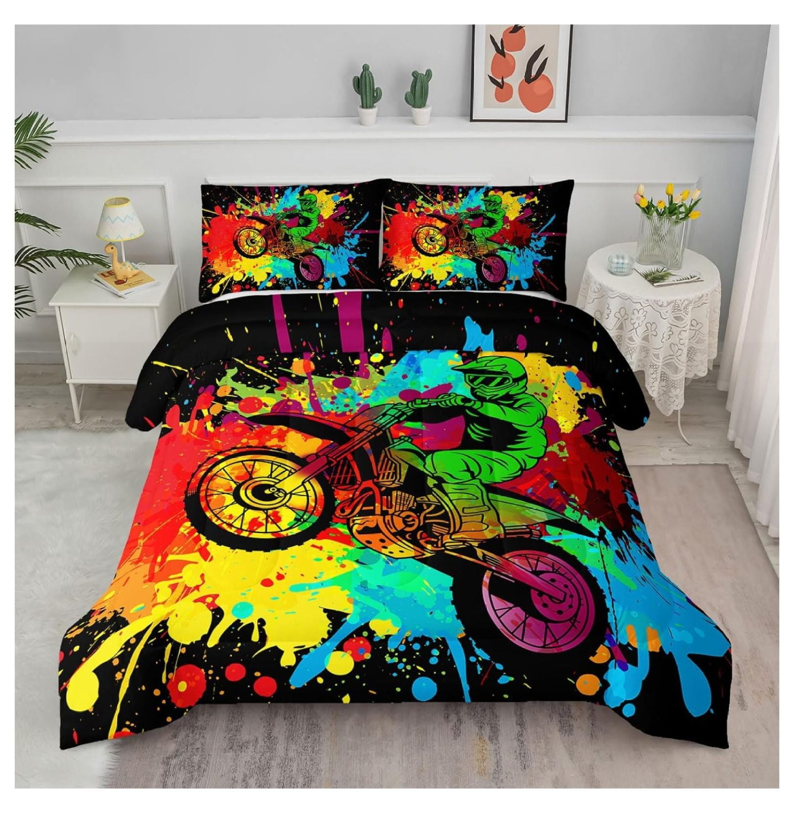 Motocross Bedding Set Twin,Dirt Bike Comforter Set,Extreme Sports ...