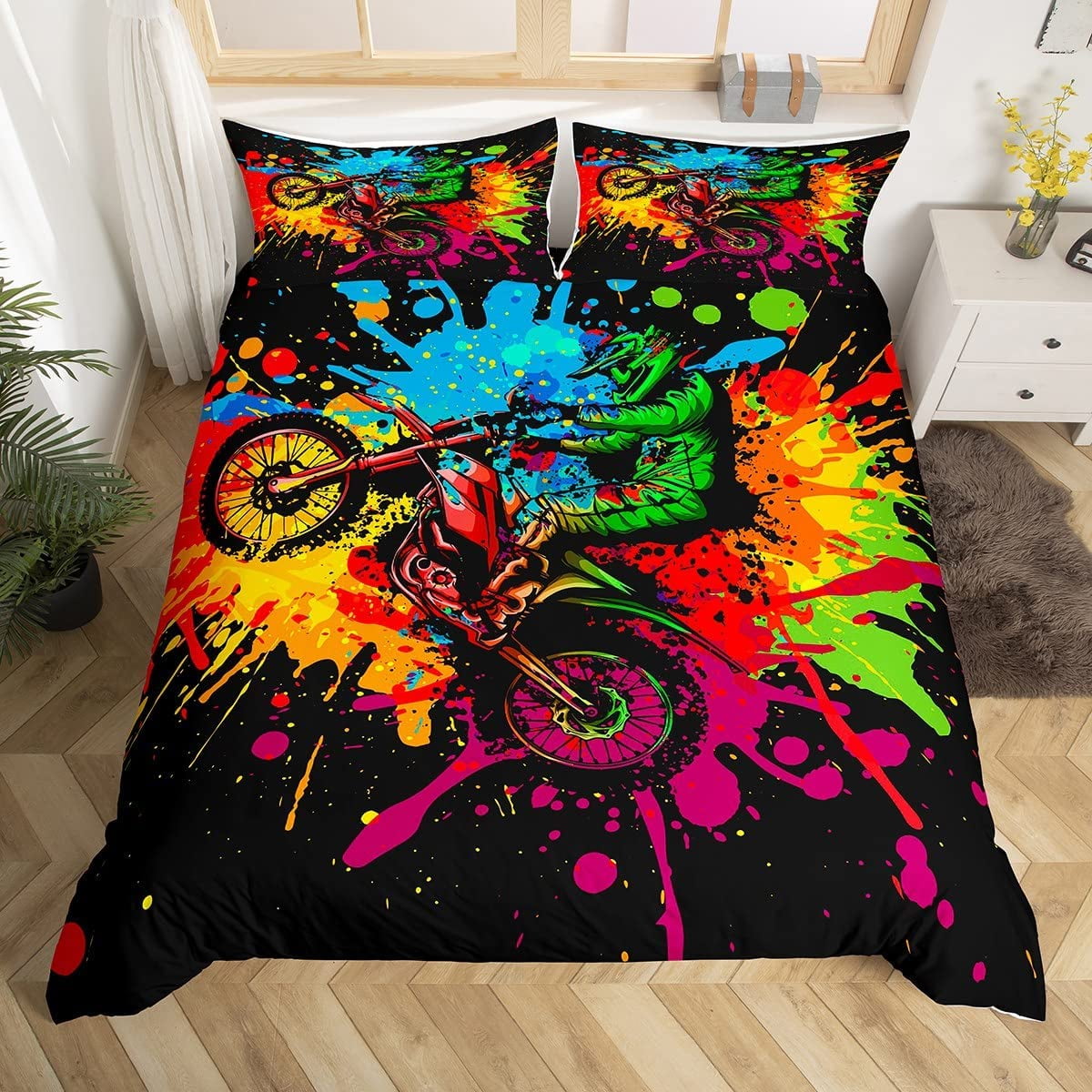 Motocross Bedding Sets For Boys Motorcycle Racer Comforter Cover ...