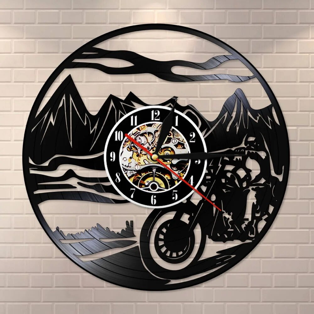 Motocross Bike Vinyl Wall Clock,Vinyl Record Clock Wall Art Black ...