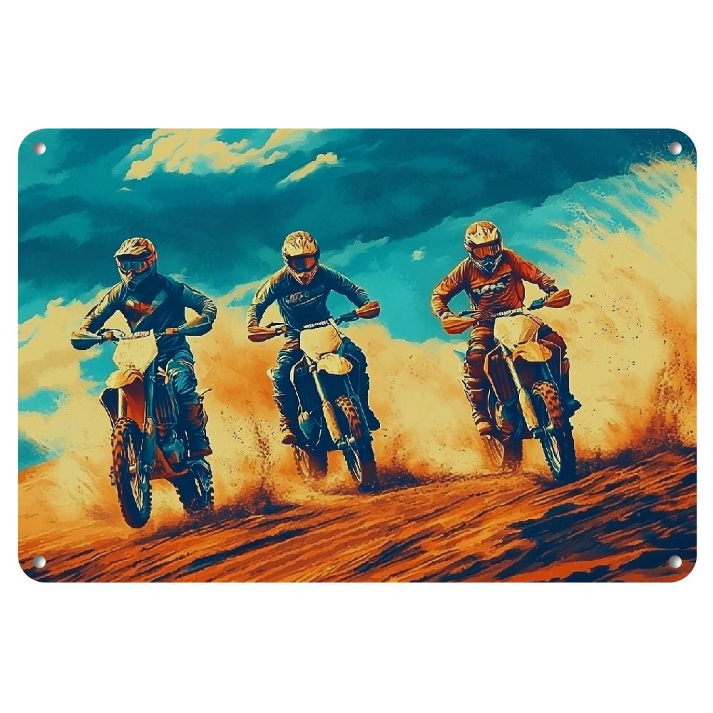 Motocross Bikers on Dirt Track Metal Wall Art - 8x12" Iron Poster for ...