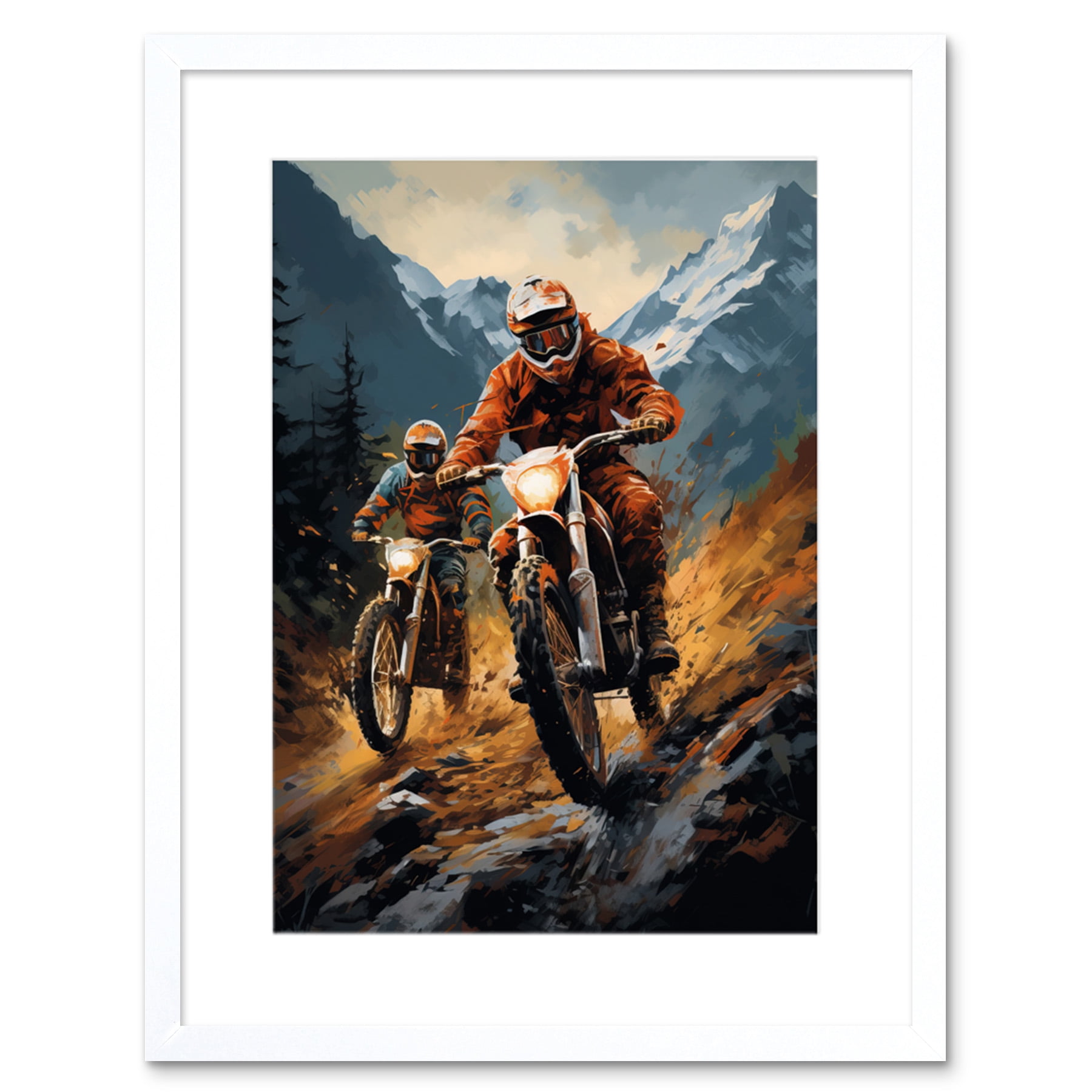 Motocross Bikers Racing Action Shot Oil Painting Stone Blue Orange ...
